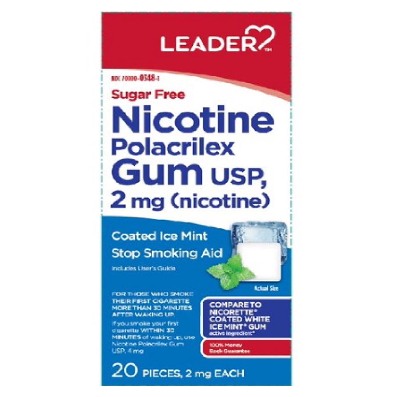 Leader Nicotine Polacrilex Gum Stop Smoking Aid 2mg Ice Mint Flavor 20 ...