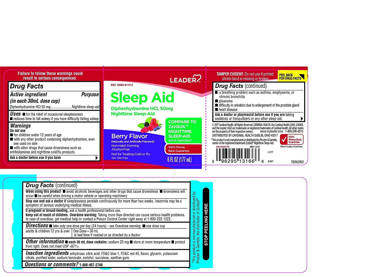 Leader Nighttime Liquid Berry Flavor Nighttime Sleeping-Aid Support, 6 ...