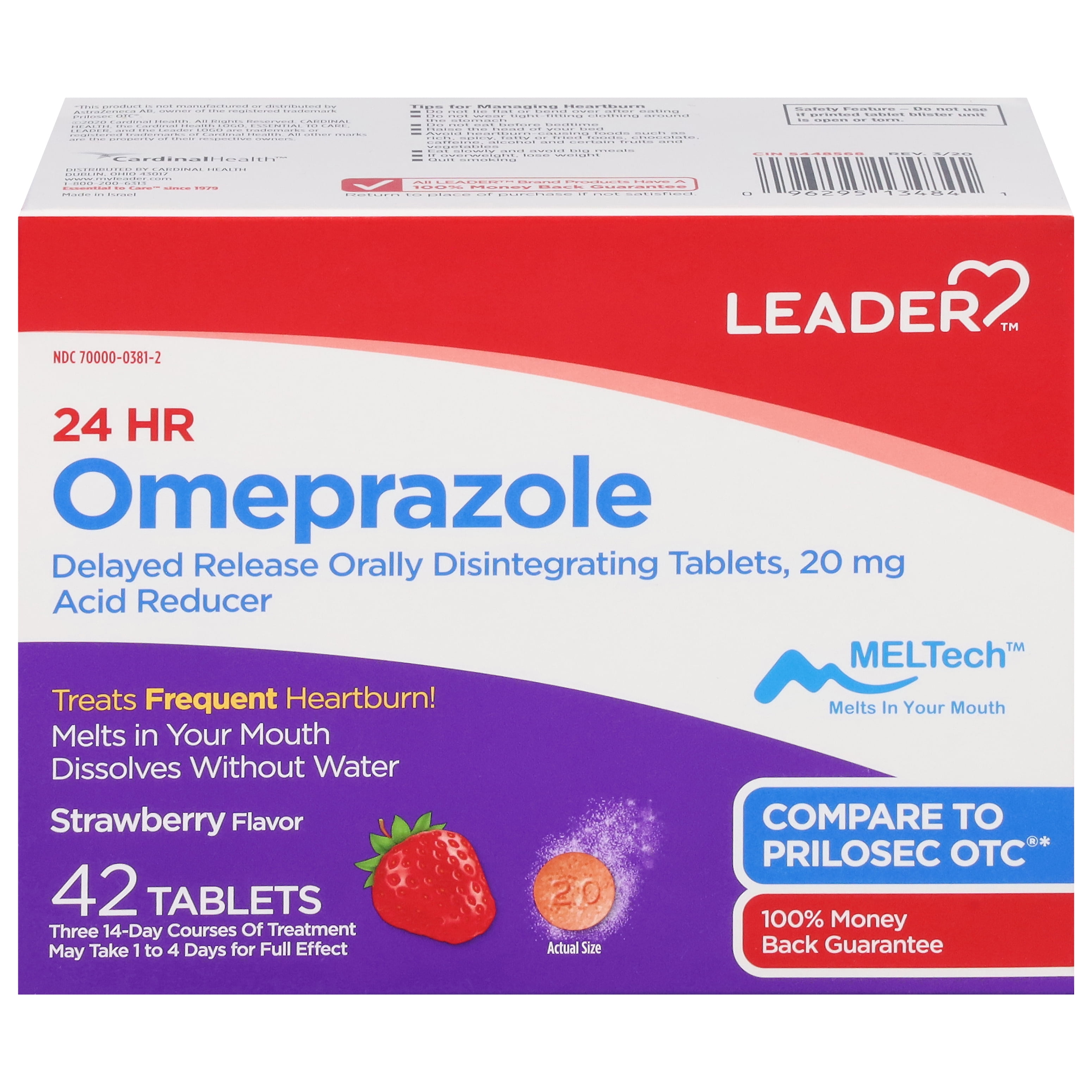Leader Omeprazole 20mg, Acid Reducer for Heartburn, Stomach Ulcers ...