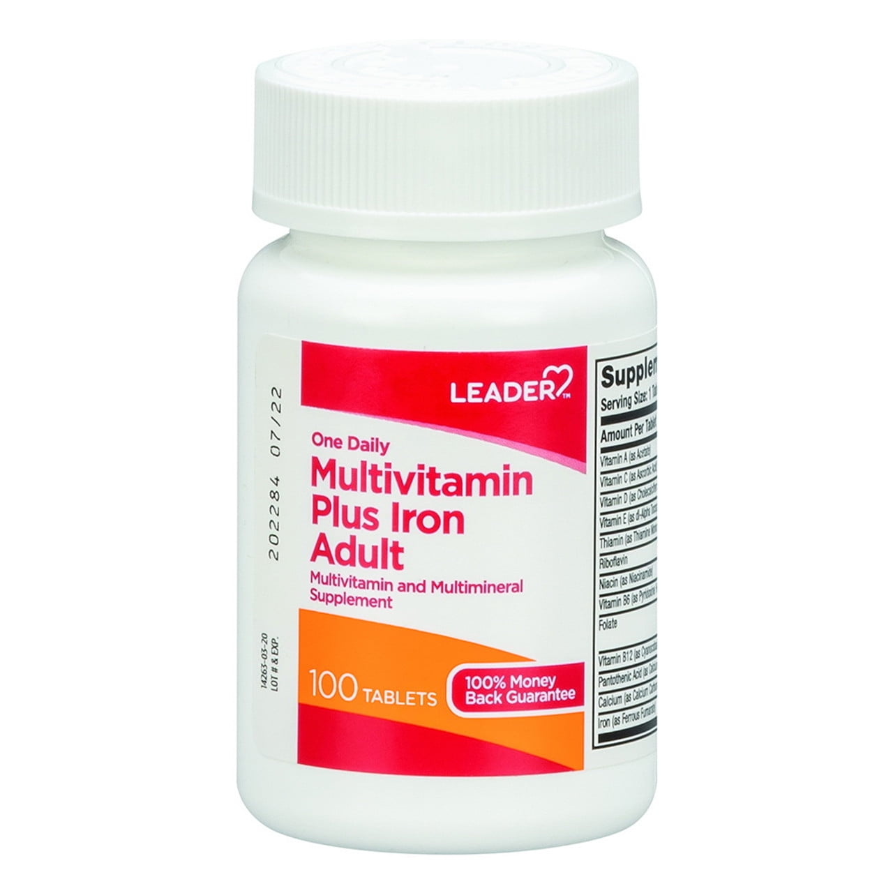 Leader, Multivitamin Plus Iron, Adult Supplement, One Daily, 100 ...