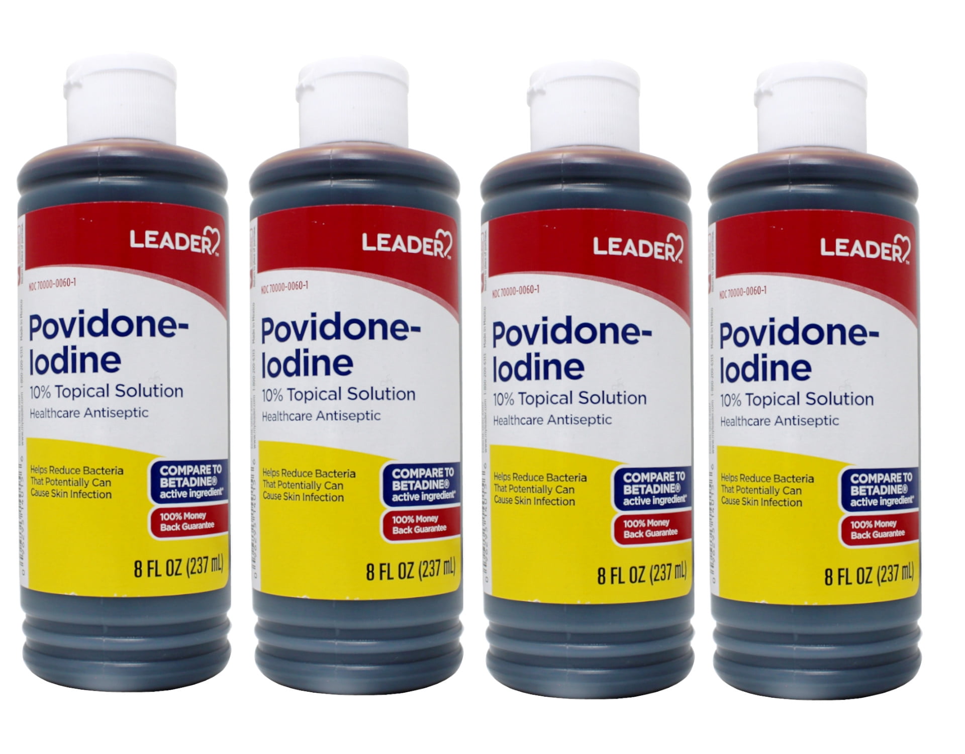 Leader Povidone Iodine 10% Topical Solution First Aid Antiseptic, Prevent Infection, 8 oz - 4 ...