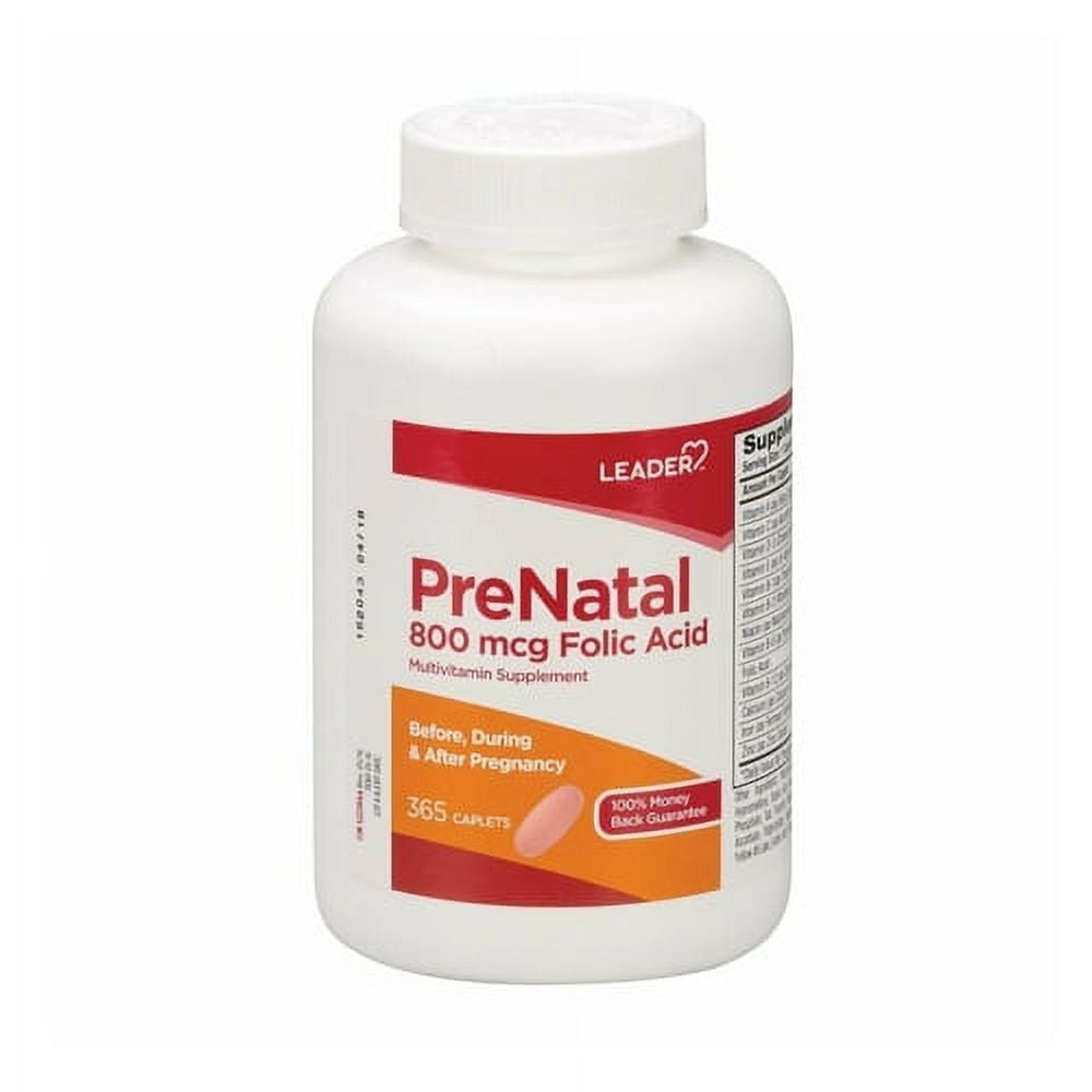 Leader Prenatal 800mcg Folic Acid Multivitamin Supplement Caplets, 365 ...