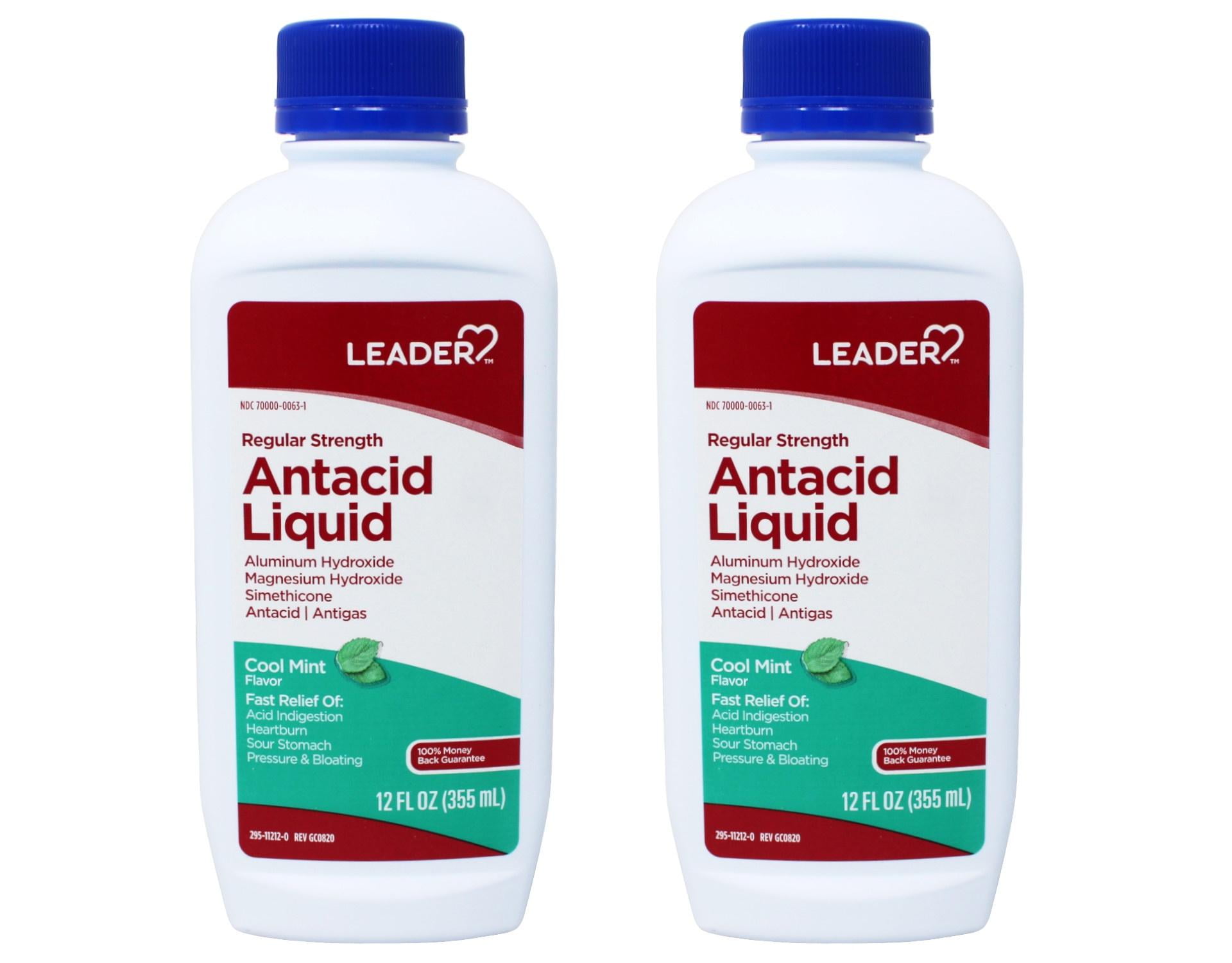 Leader Regular Strength Antacid Liquid, Cool Mint, 12 fl oz - 2 Pack ...