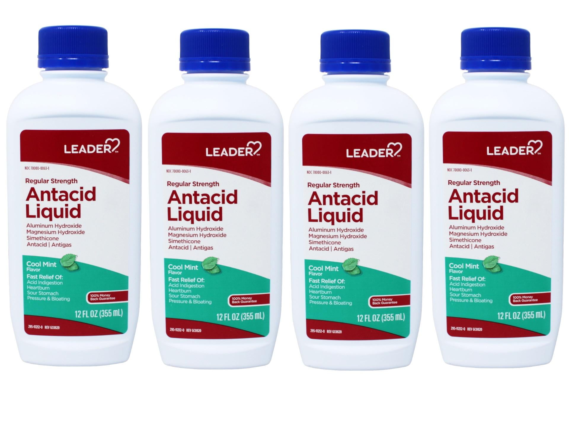 Leader Regular Strength Antacid Liquid, Cool Mint, 12 fl oz - 4 Pack ...