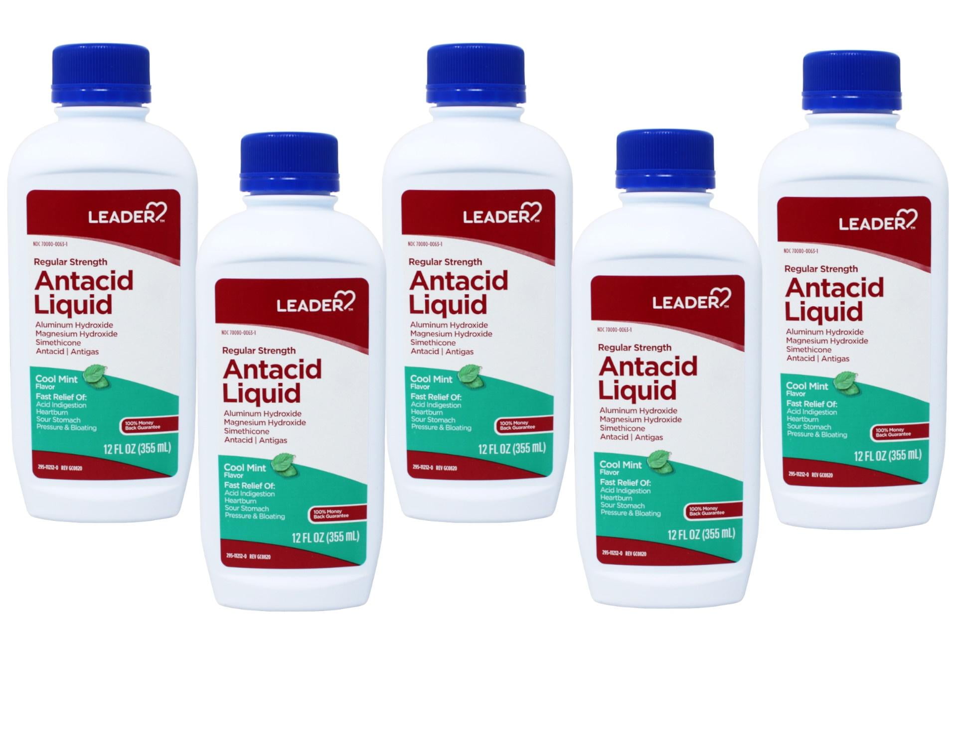 Leader Regular Strength Antacid Liquid, Cool Mint, 12 fl oz - 5 Pack ...
