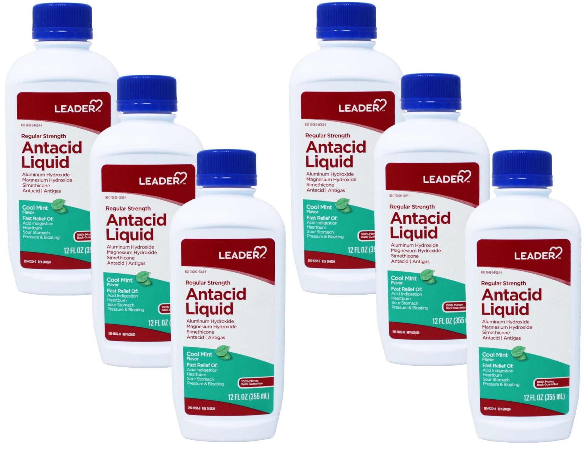 Leader Regular Strength Antacid Liquid, Cool Mint, 12 fl oz - 6 Pack ...