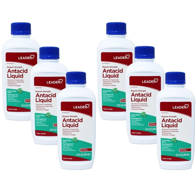 Leader Regular Strength Antacid Liquid, Cool Mint, 12 fl oz - 6 Pack ...