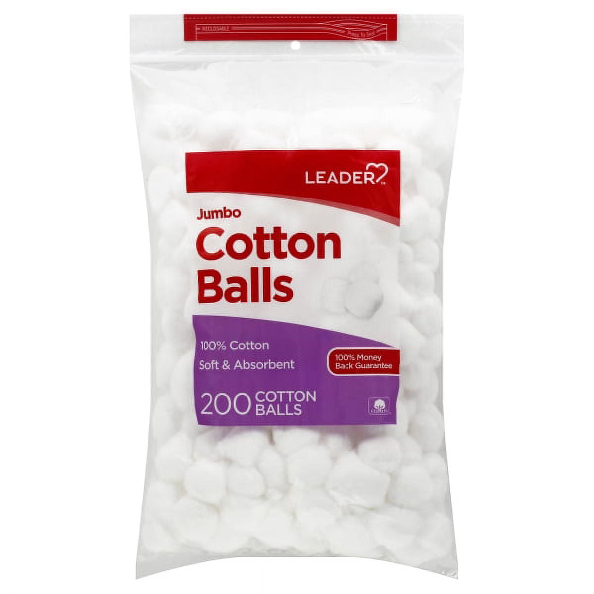 Leader Resealable Jumbo 100% Cotton Balls 200 Count - Walmart.com