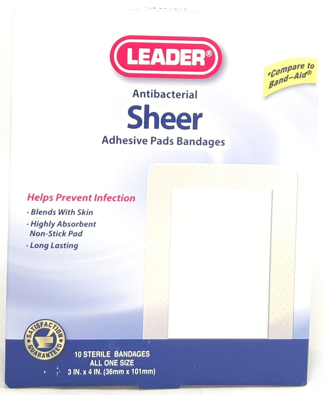 Leader Sheer Adhesive Pads Bandages, 3inX4in, 10ct 096295123982A180 HSA ...