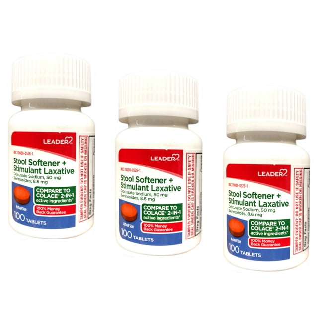 Leader Stool Softener Stimulant Laxative Relieves Constipation Docusate ...