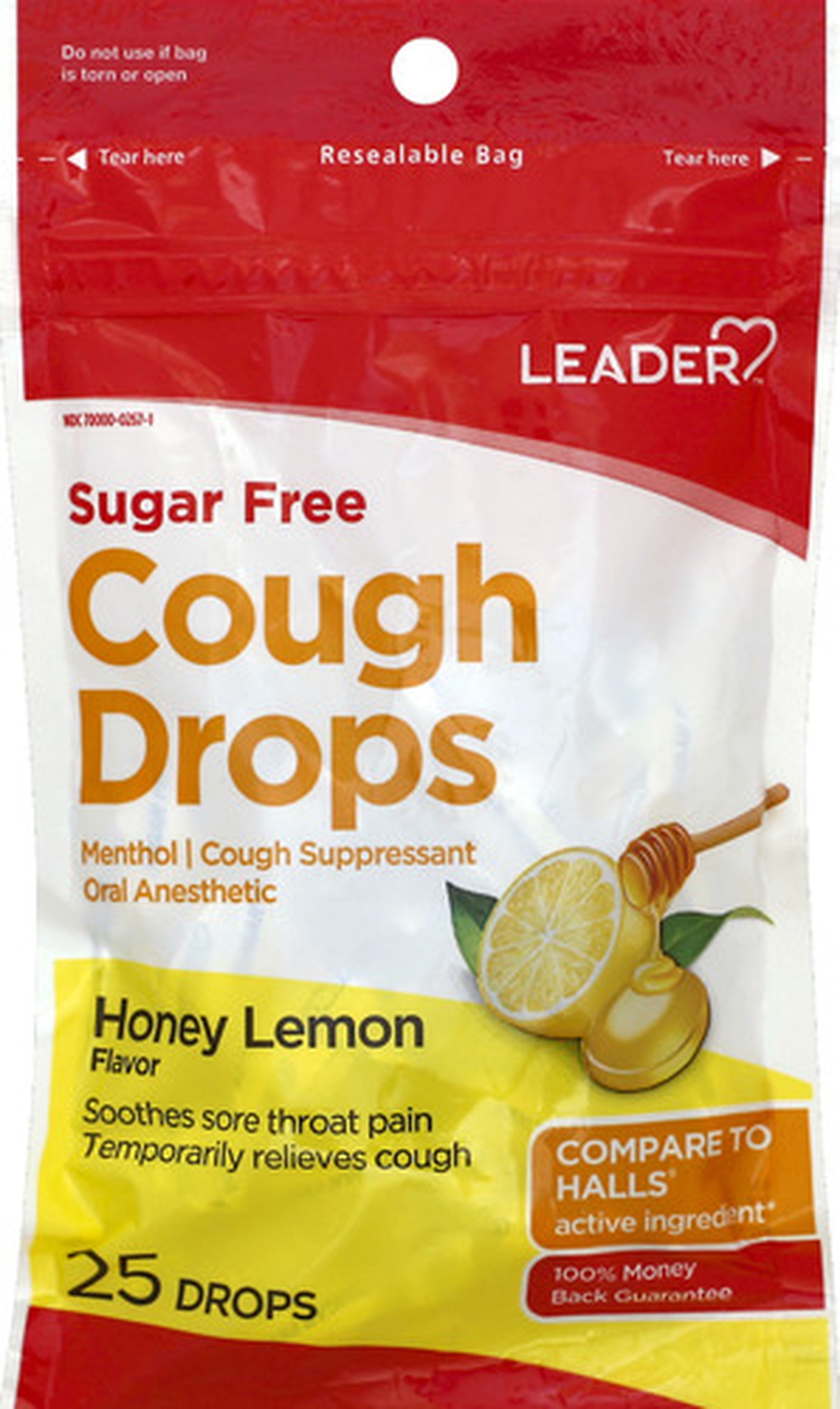 Leader Sugar-Free Menthol Cough Drops, Honey Lemon, 25 Drops HSA/FSA ...