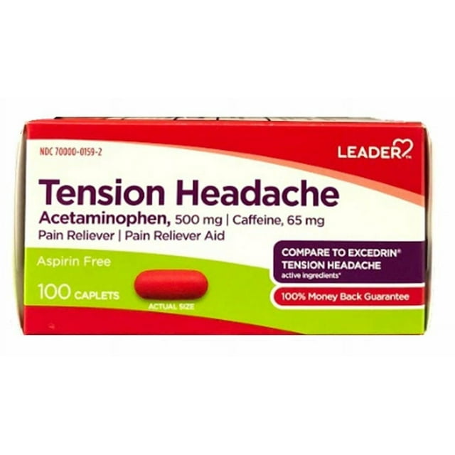 Leader Tension Headache Pain Reliever, 500mg Acetaminophen, 65mg ...