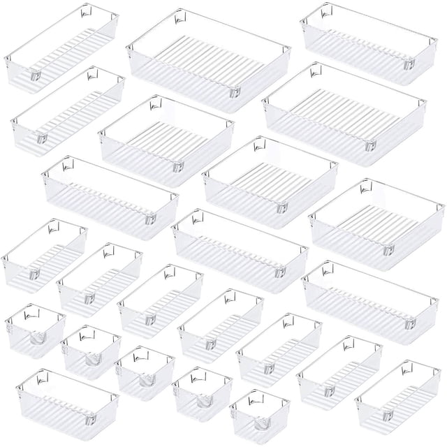 LeaderPro 24Pcs Plastic Desk Drawer Organizers Set with Dividers in 5 ...