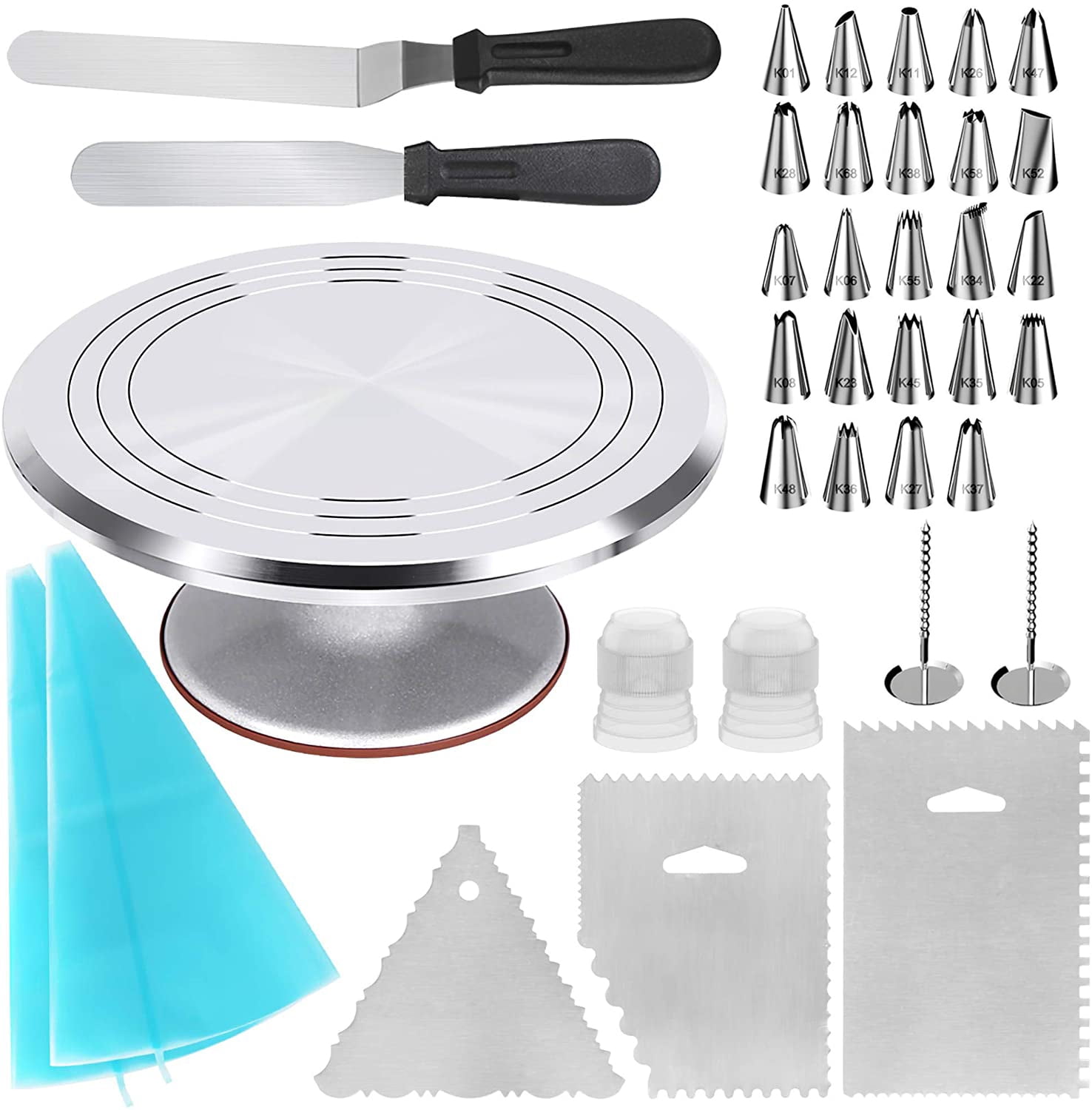 LeaderPro 36 Pcs Baking Pastry Set with Revolving Aluminium Alloy Cake ...