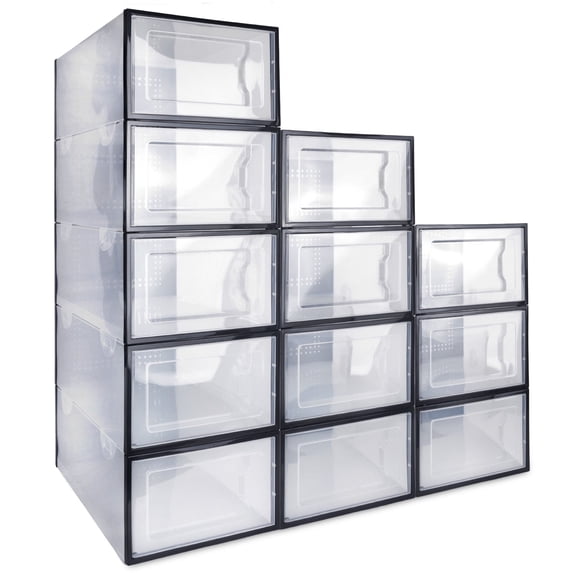 LeaderPro Large Clear Plastic Shoe Organizer, Stackable Display Boxes ...