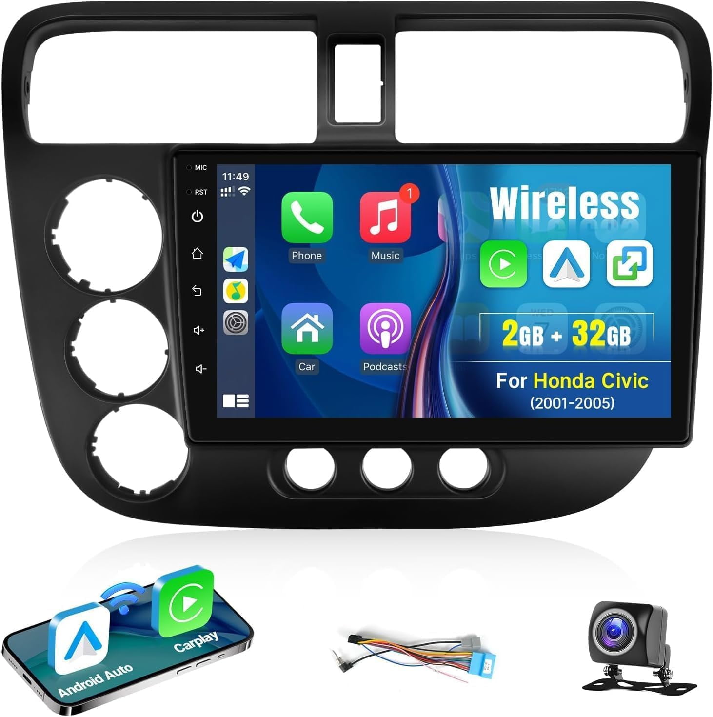 Leadfan Car Stereo for Honda Civic 2001 2002 2003 2004 2005 with ...