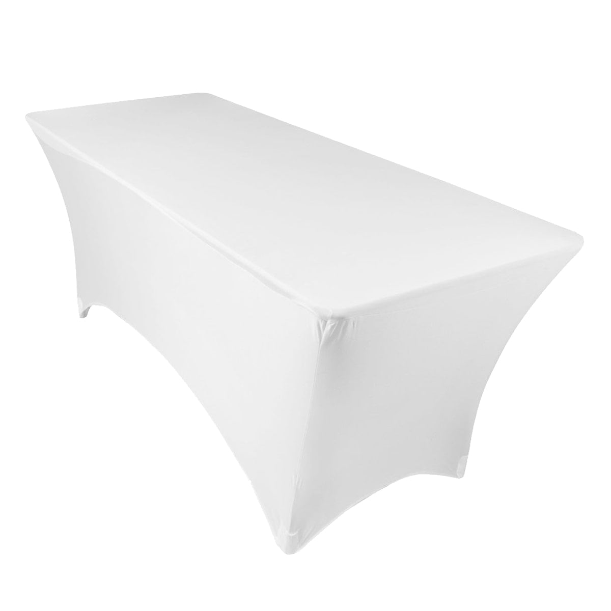 Leading Linens 6 Pack 8 ft White Spandex Tablecloth, Fitted, Machine ...