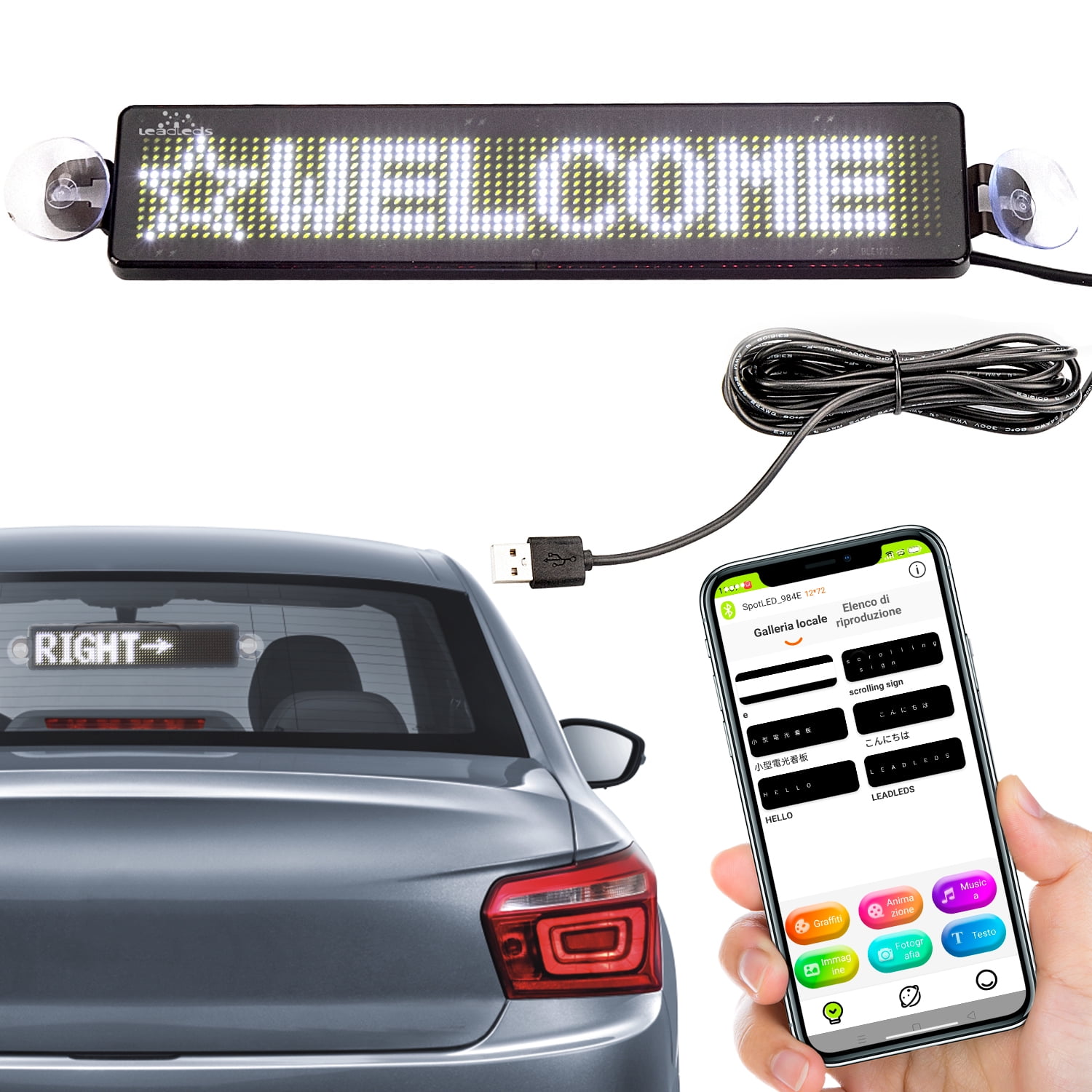 Leadleds Bluetooth LED Car Sign Smartphone Programmable Scrolling ...