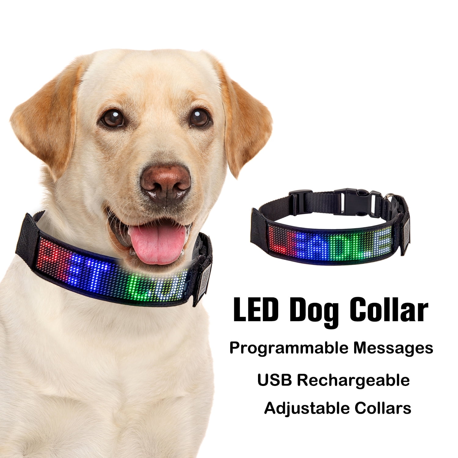 Leadleds Programmable LED Collar Flashing Light Up Rechargeable Pet Dog ...