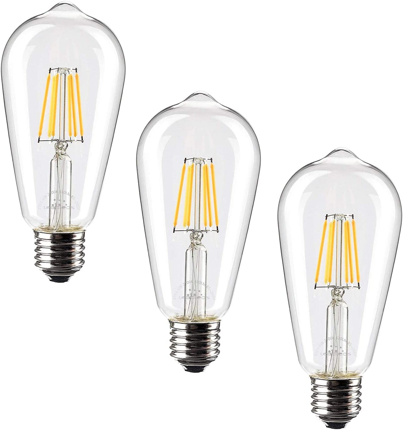 Leadleds 6W Vintage Filament Style LED Edison Bulb, E26 Base, 2700k ...