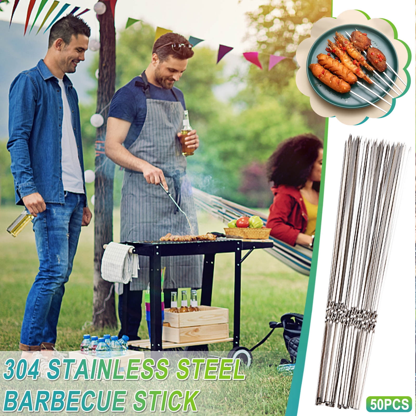Leadmall 50Pcs Skewers for Grilling Stainless Steel Skewers Bbq Needle ...