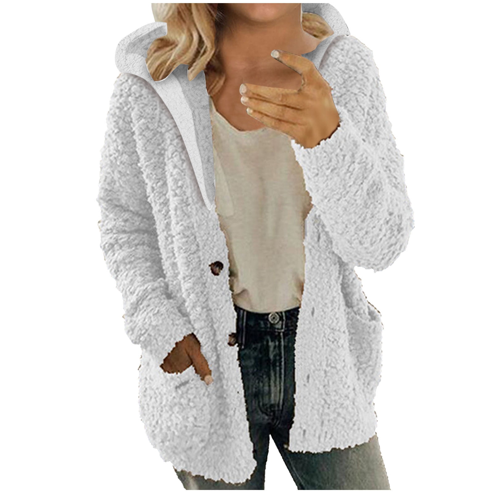 Leadmall Fall Jackets for Women Cardigan Fuzzy Fleece Jacket Buttons ...