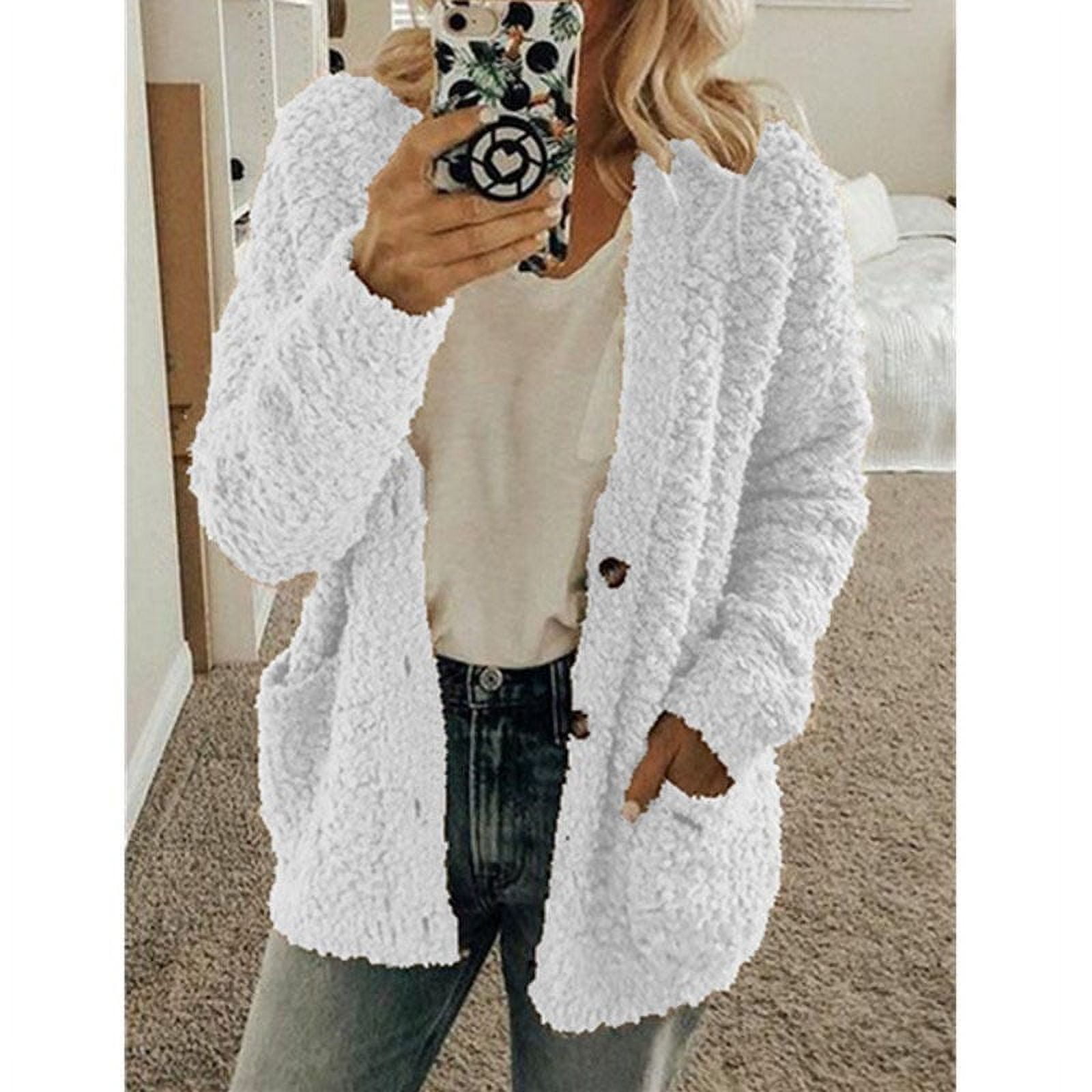 Leadmall Open Cardigans for Women Casual Plush Sweater Open Front ...