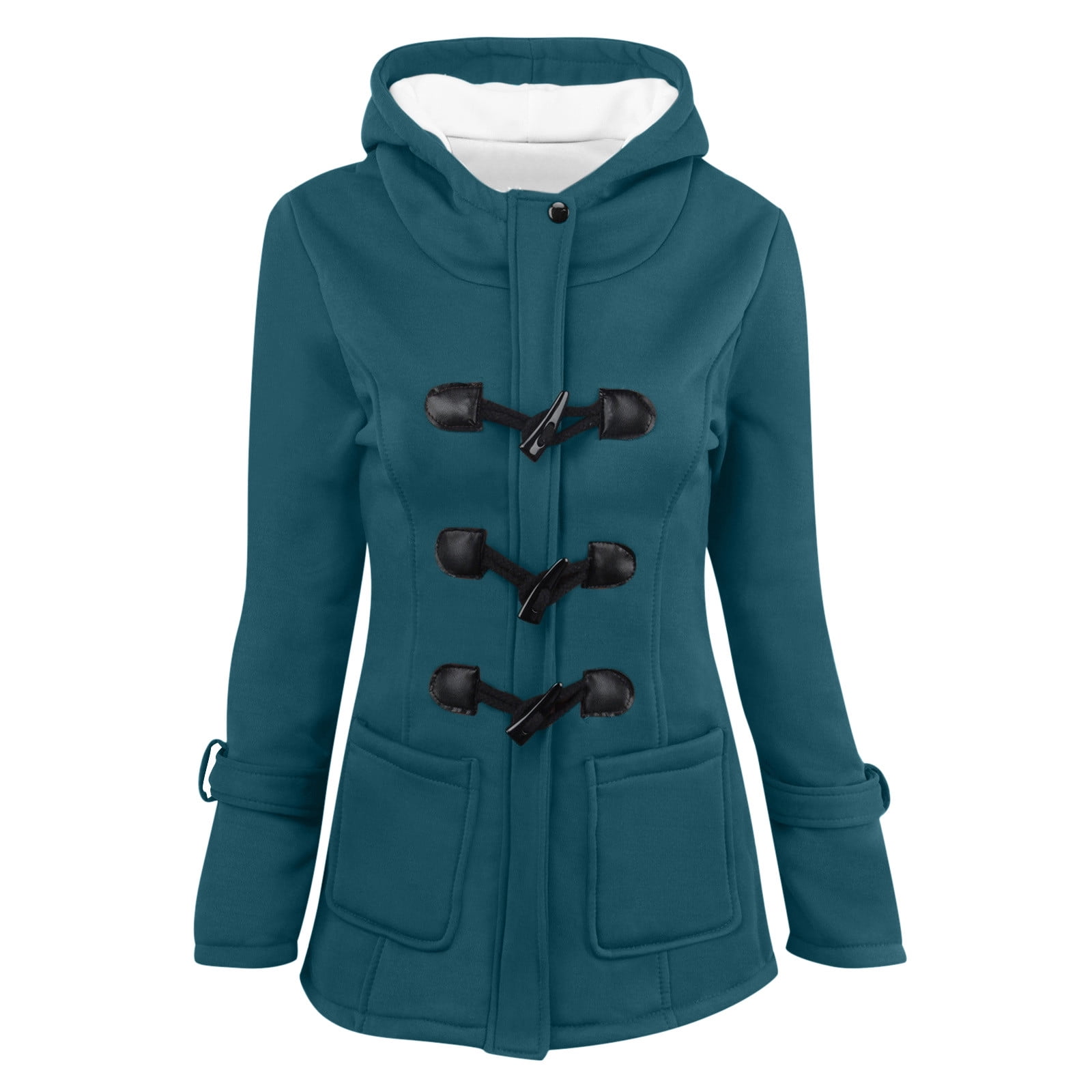 Leadmall Peacoat Womens Coat Fashion Toggle Button Fleece Lined Thicken ...