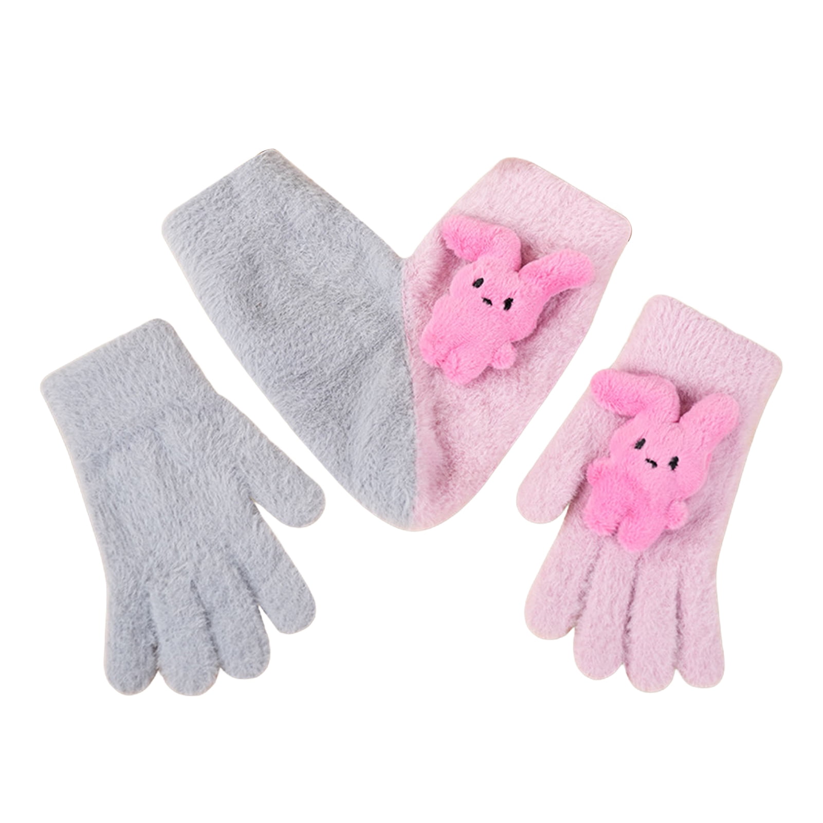 Leadrop 1 Set Warm Knitted Plush Couple Gloves Thick Cartoon Animal ...