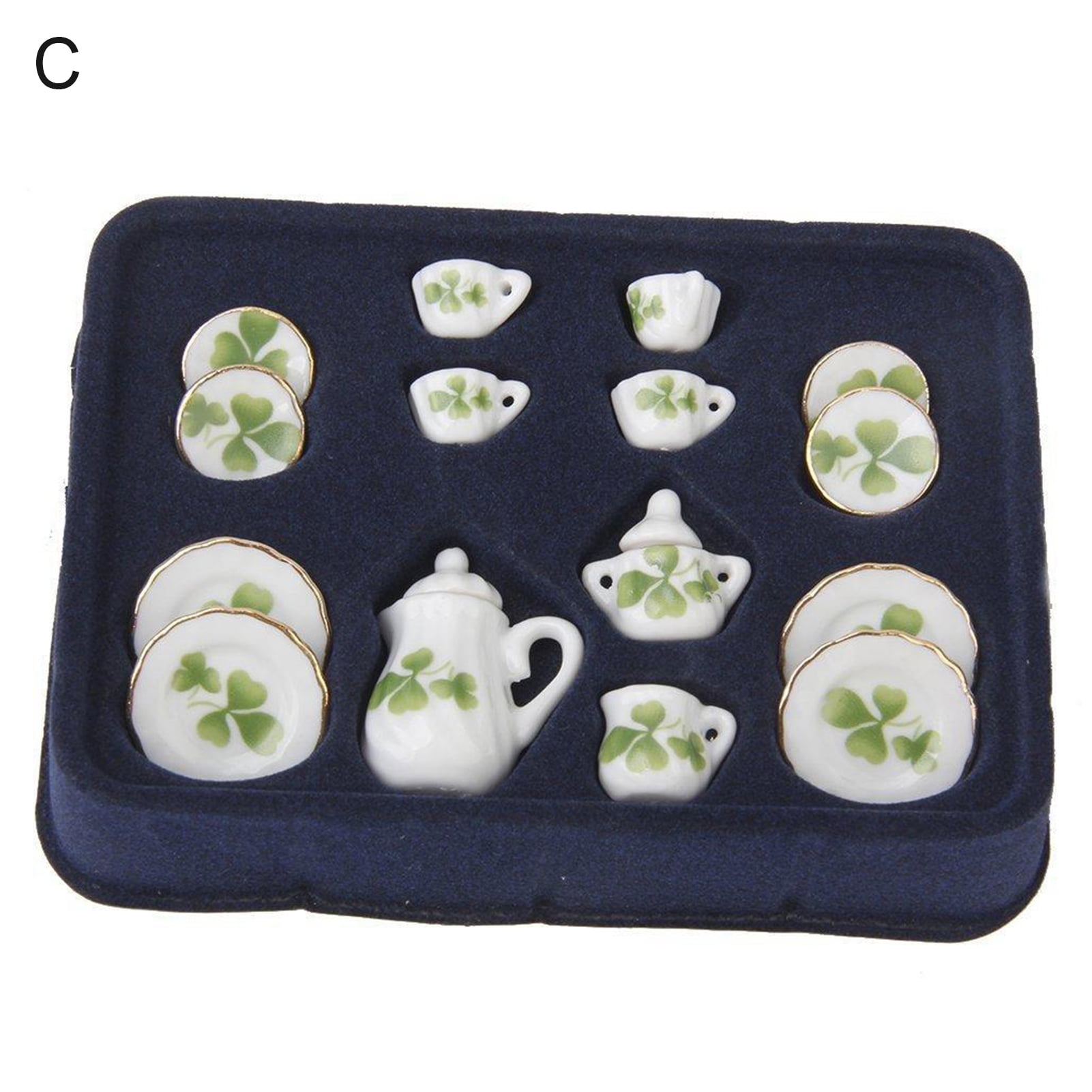 Leadrop 15Pcs 1/12 Dollhouse Mini Ceramic Tea Set Dishes Tableware ...