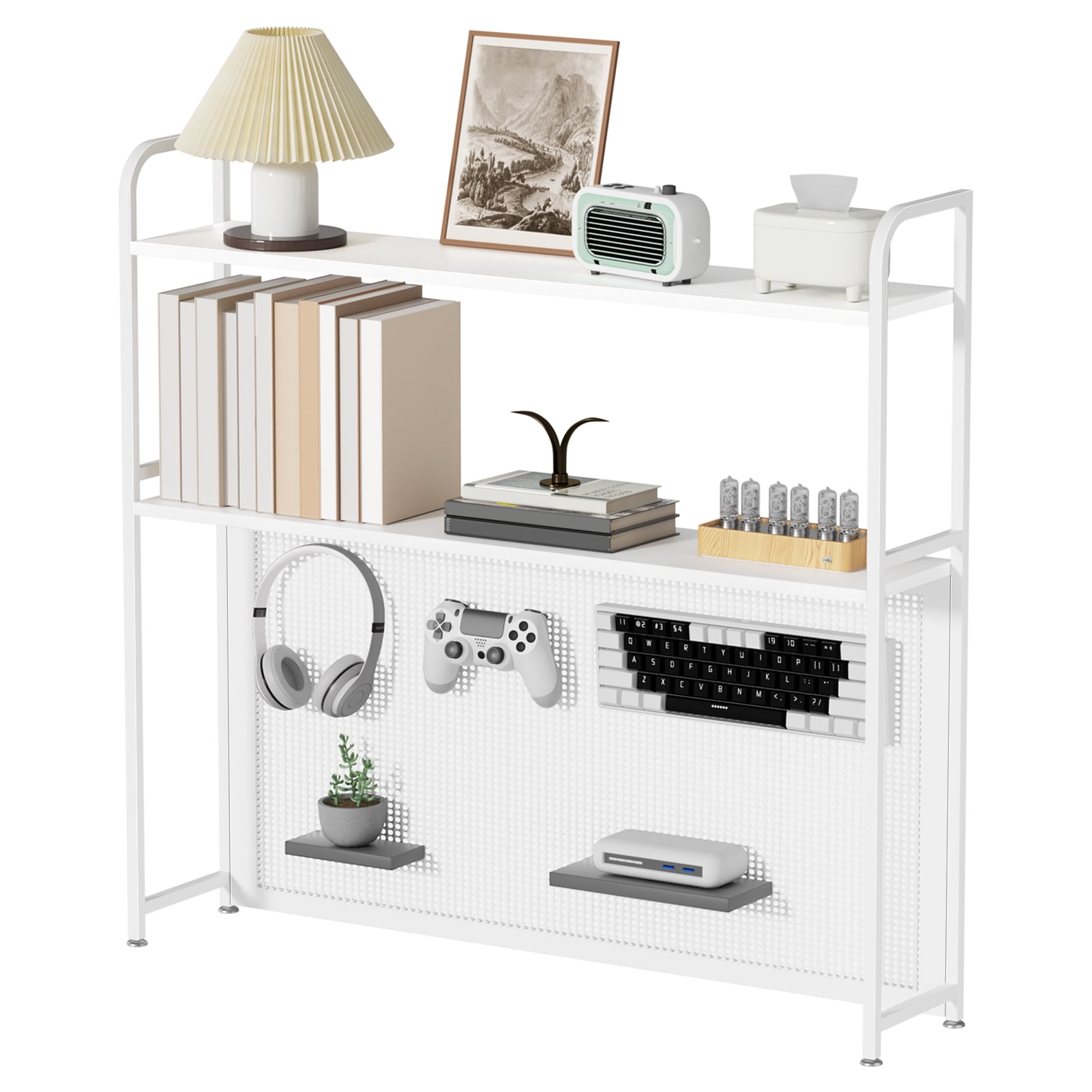 Leadrop 2 Tier Desktop Bookshelf Multifunctional Freestanding Storage ...