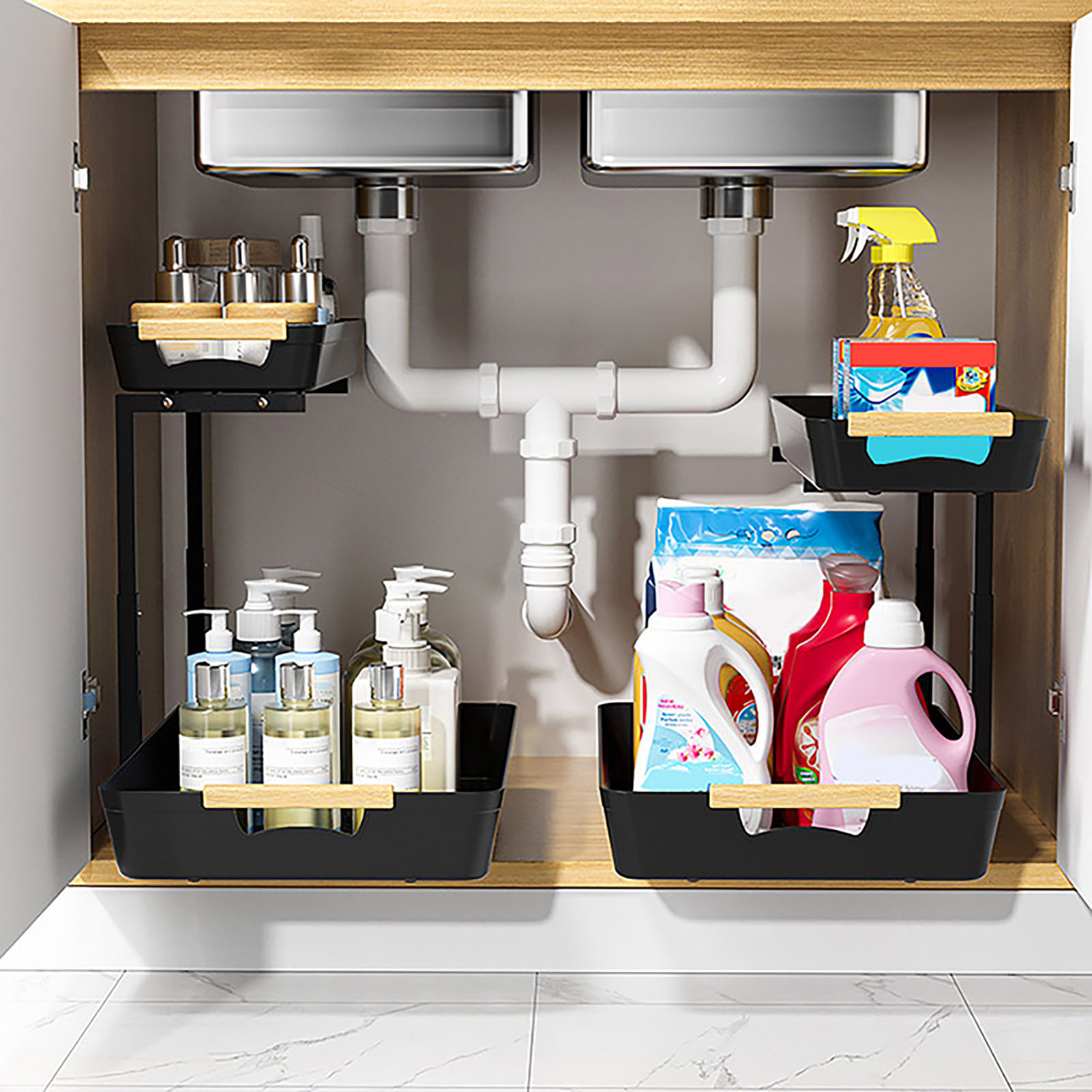 Leadrop 2-Tier Pull-Out Cabinet Organizer Shelf, Under Sink Organizer ...