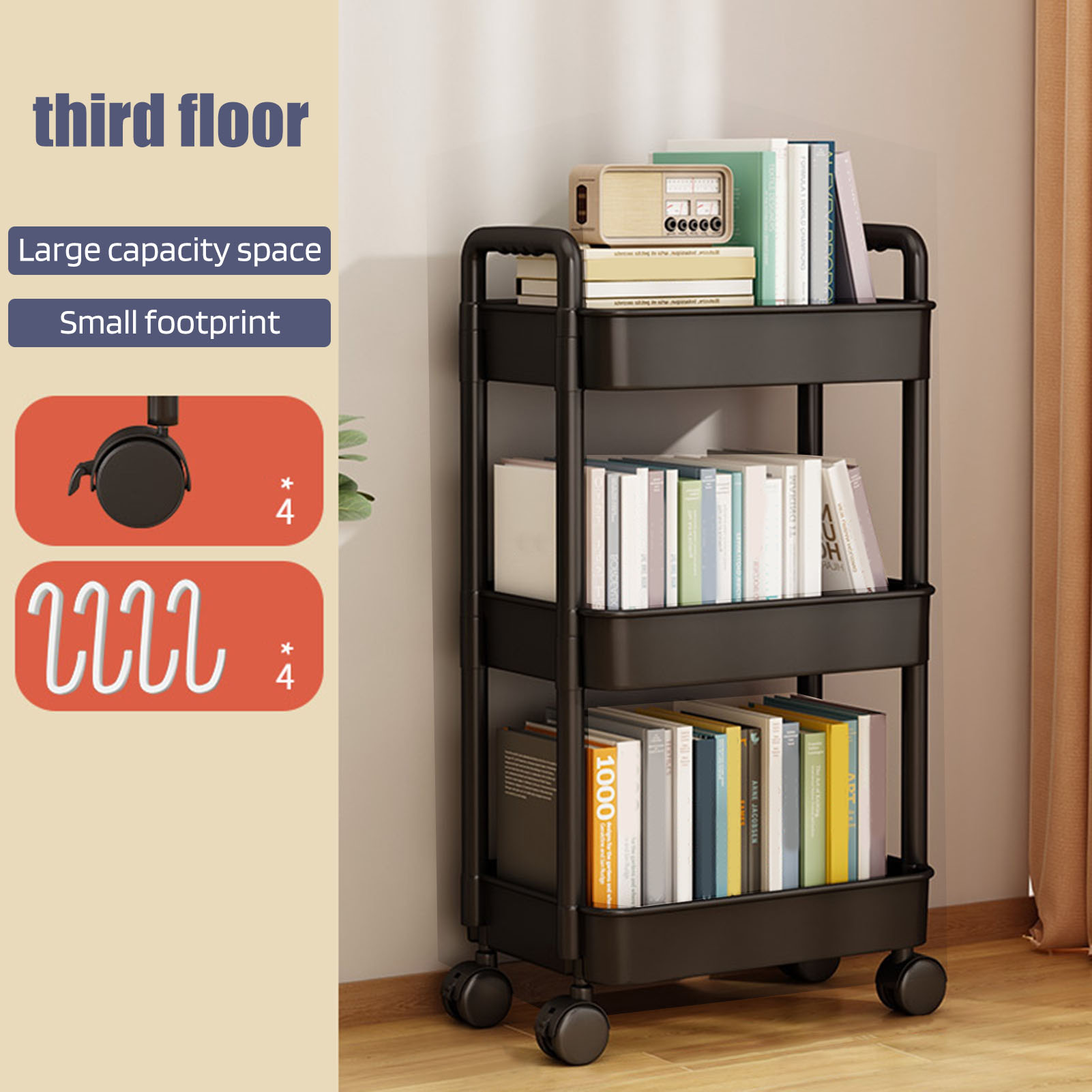 Leadrop 3-Tier Utility Rolling Cart Mobile Rolling Storage Cart with ...