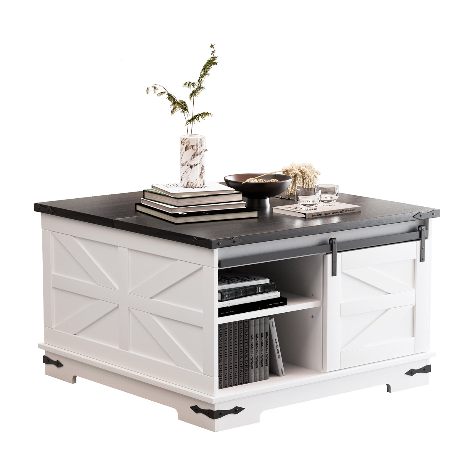 Leadrop 31.5"farmhouse Coffee Table with Hidden Storage and Barn Door ...