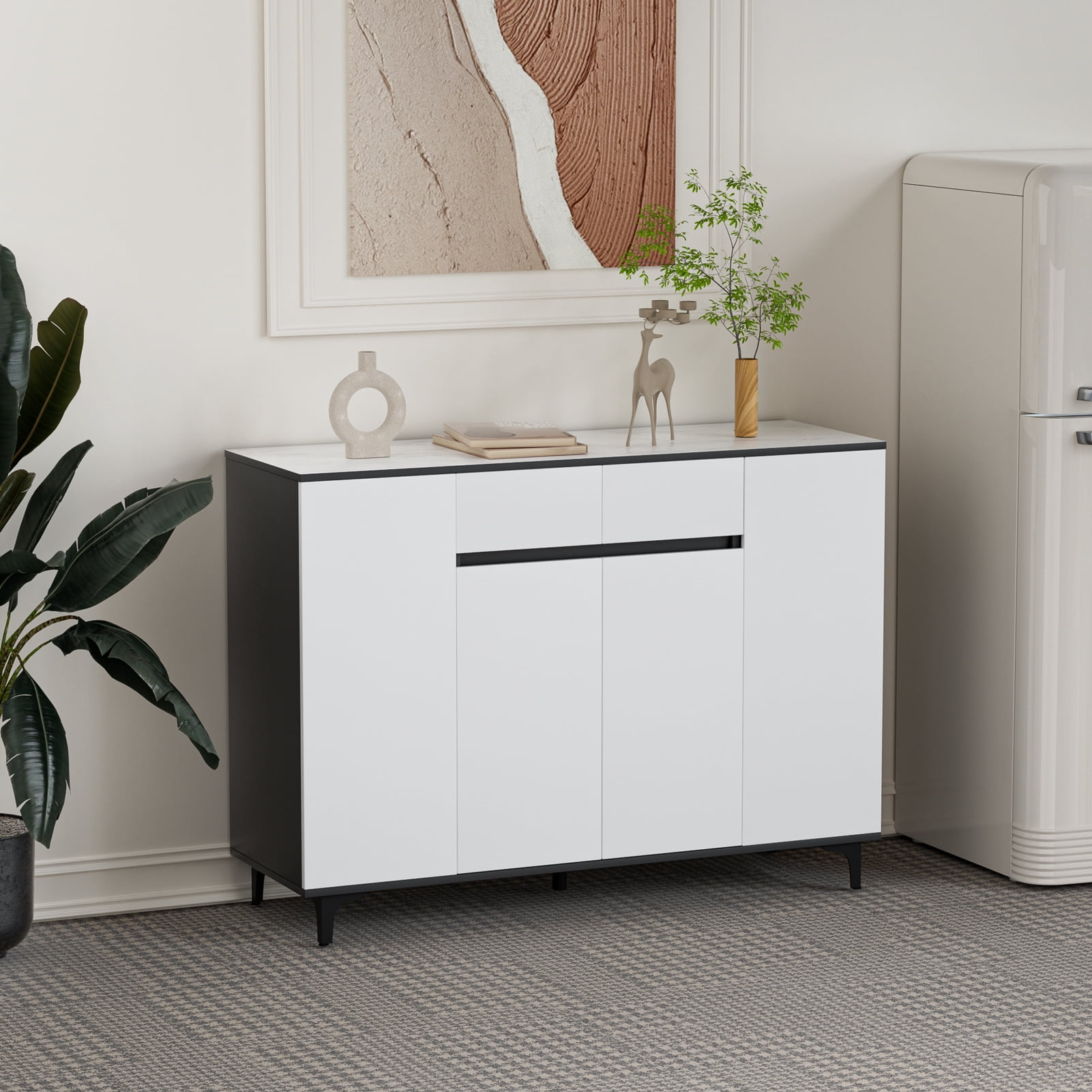 Leadrop 34" Tall Kitchen Pantry Storage Cabinet with Buffet Cupboard ...