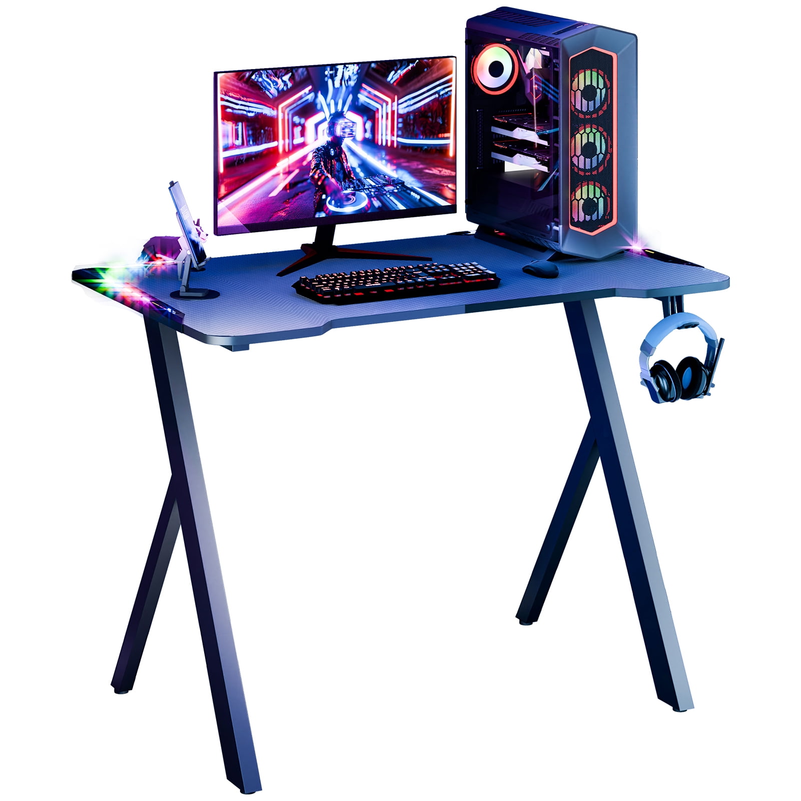 Leadrop 39 Inch Computer Desk with Rgb LED Lights, Gaming Desk with X ...