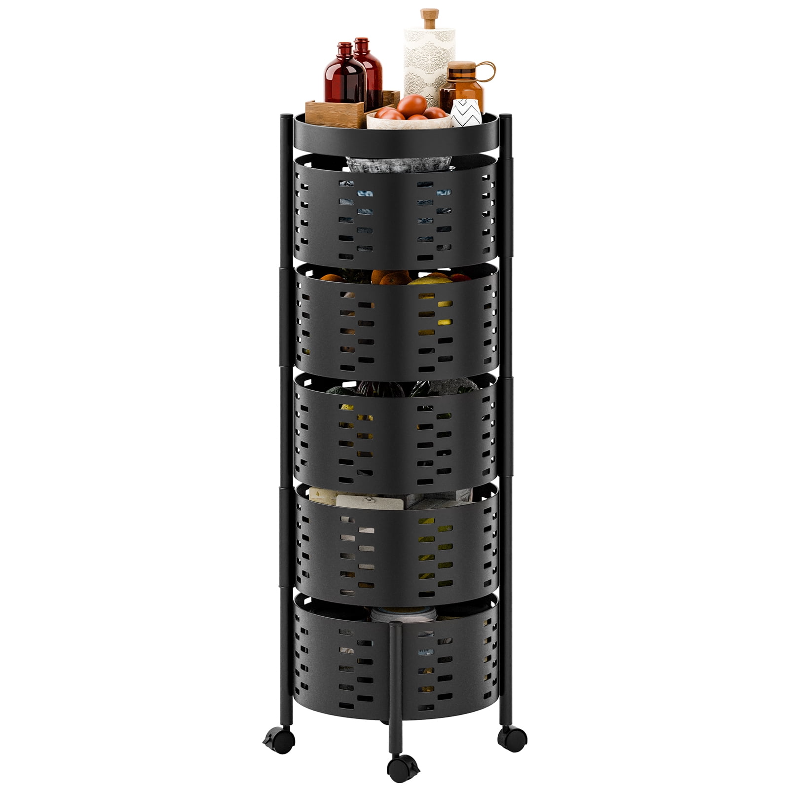 Leadrop 5-Tier Rotating Kitchen Storage Cart, Round Fruit Vegetable ...