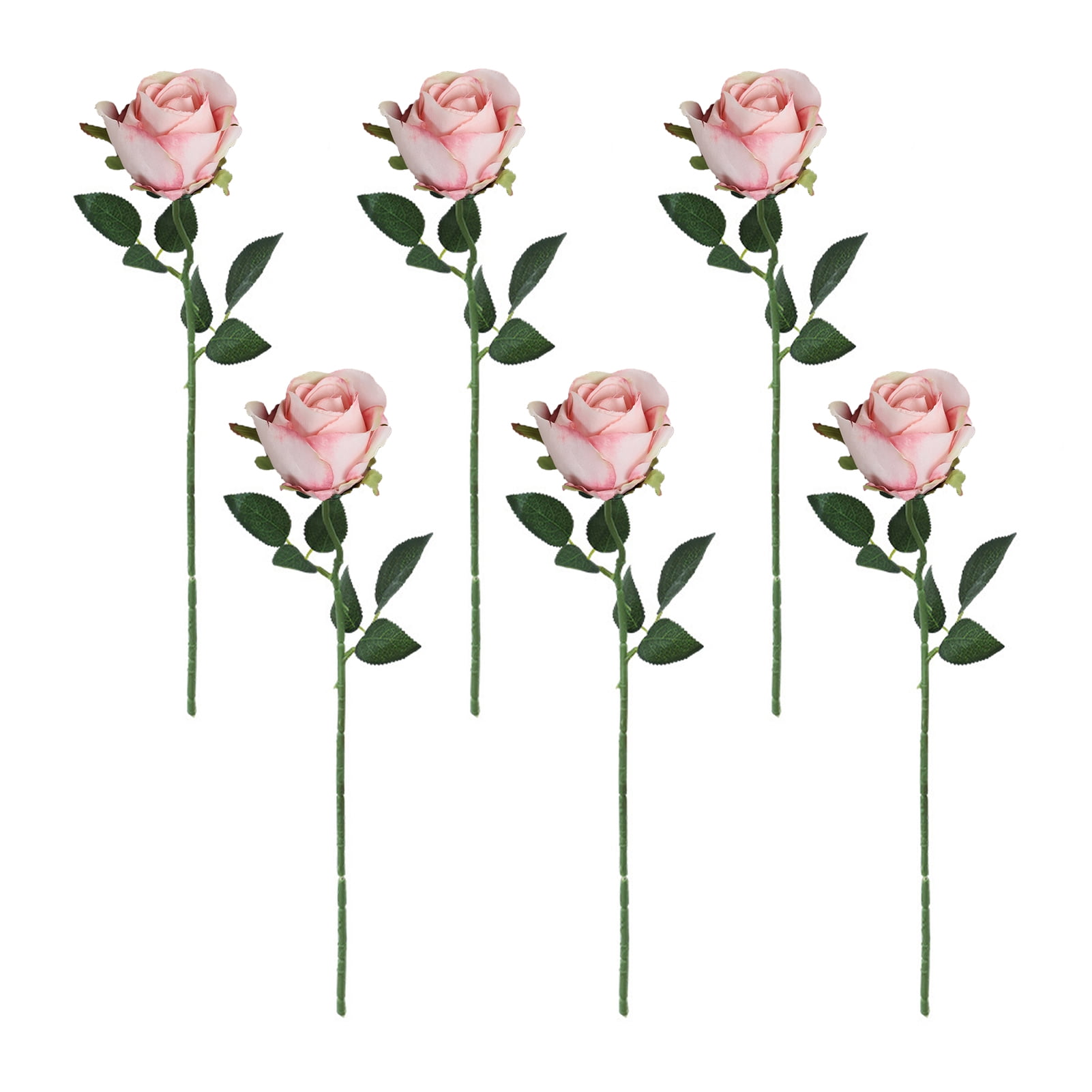 Leadrop 6 Pcs Artificial Rose Flowers Faux Rose Blooms with Long Stems ...