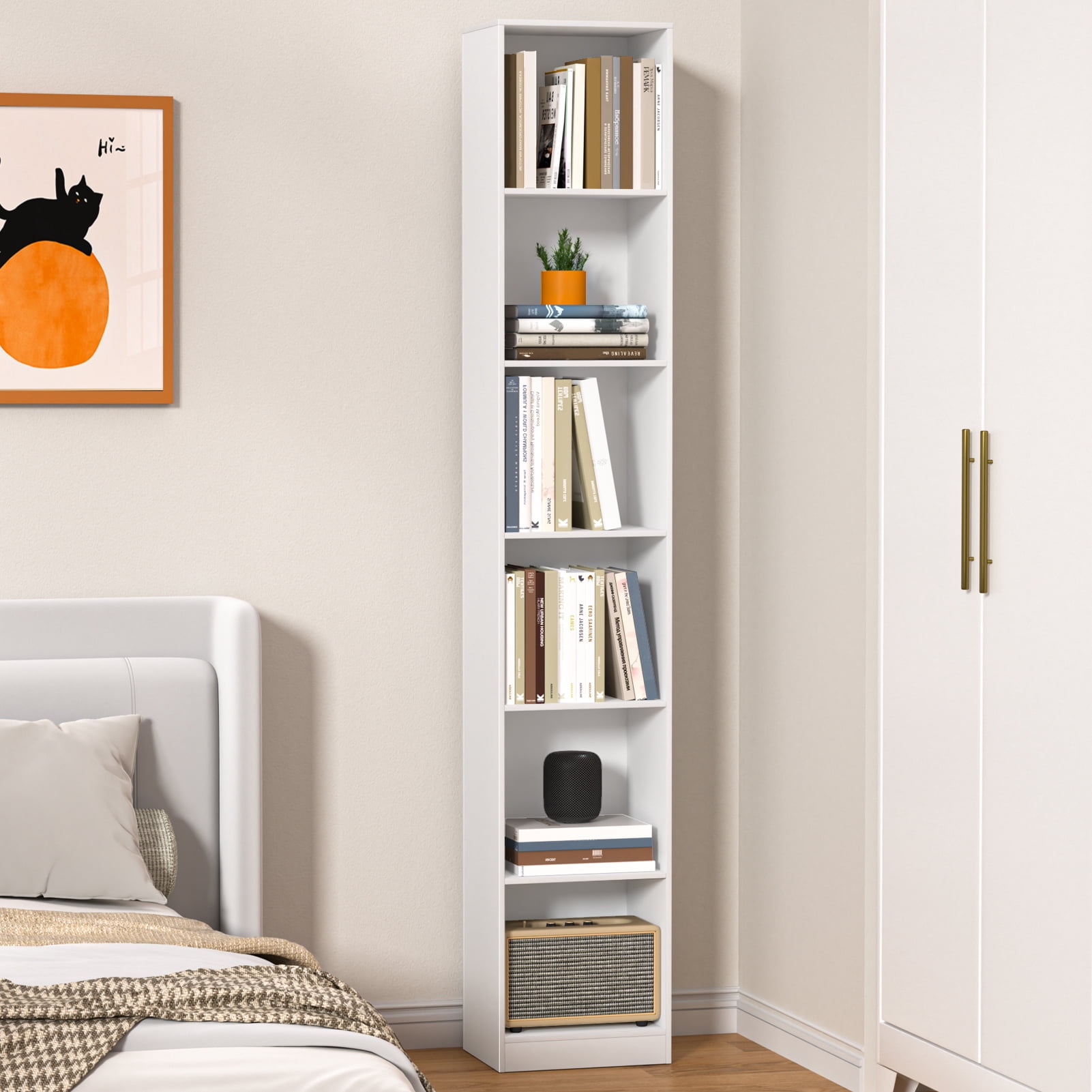 Leadrop 6-Tier Narrow Bookcase, Skinny Book Shelf for Small Space ...