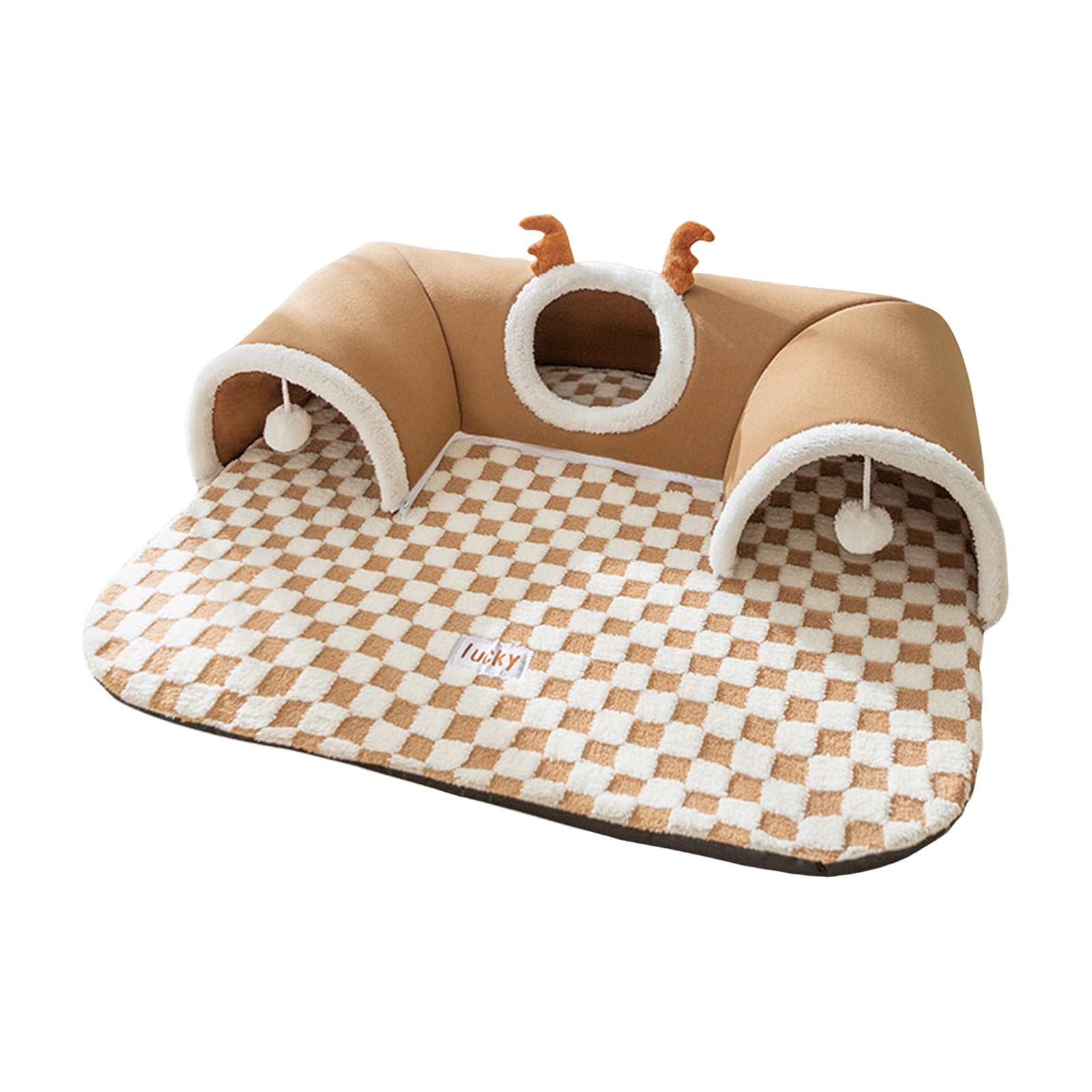 Leadrop Cat Tunnel Bed Indoor Warm Antler Cat Peekaboo Cave Nest Kitty ...