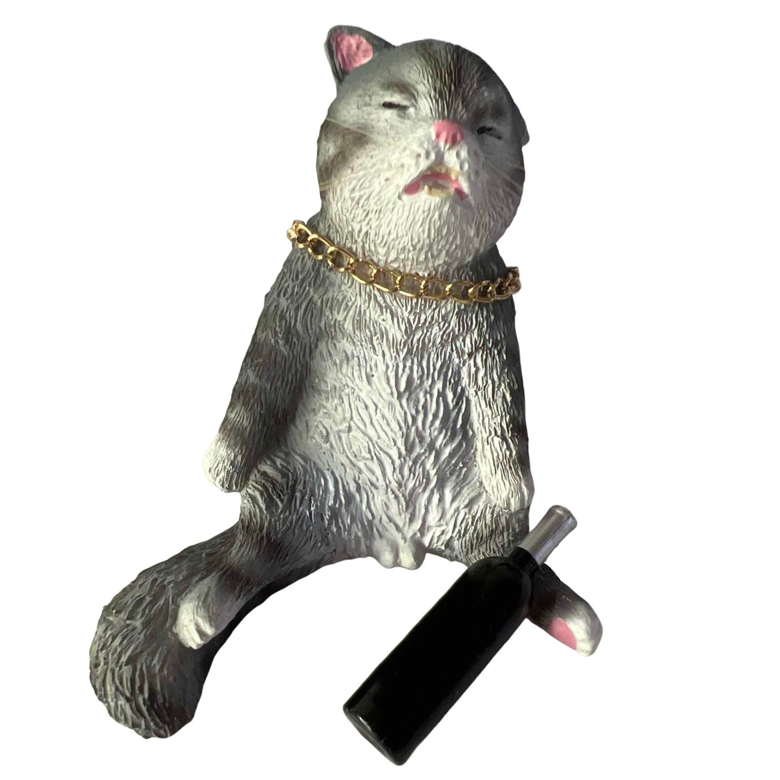 Leadrop Drunk Cat Figurine Resin Cartoon Cat Ornament Desktop Drinker ...