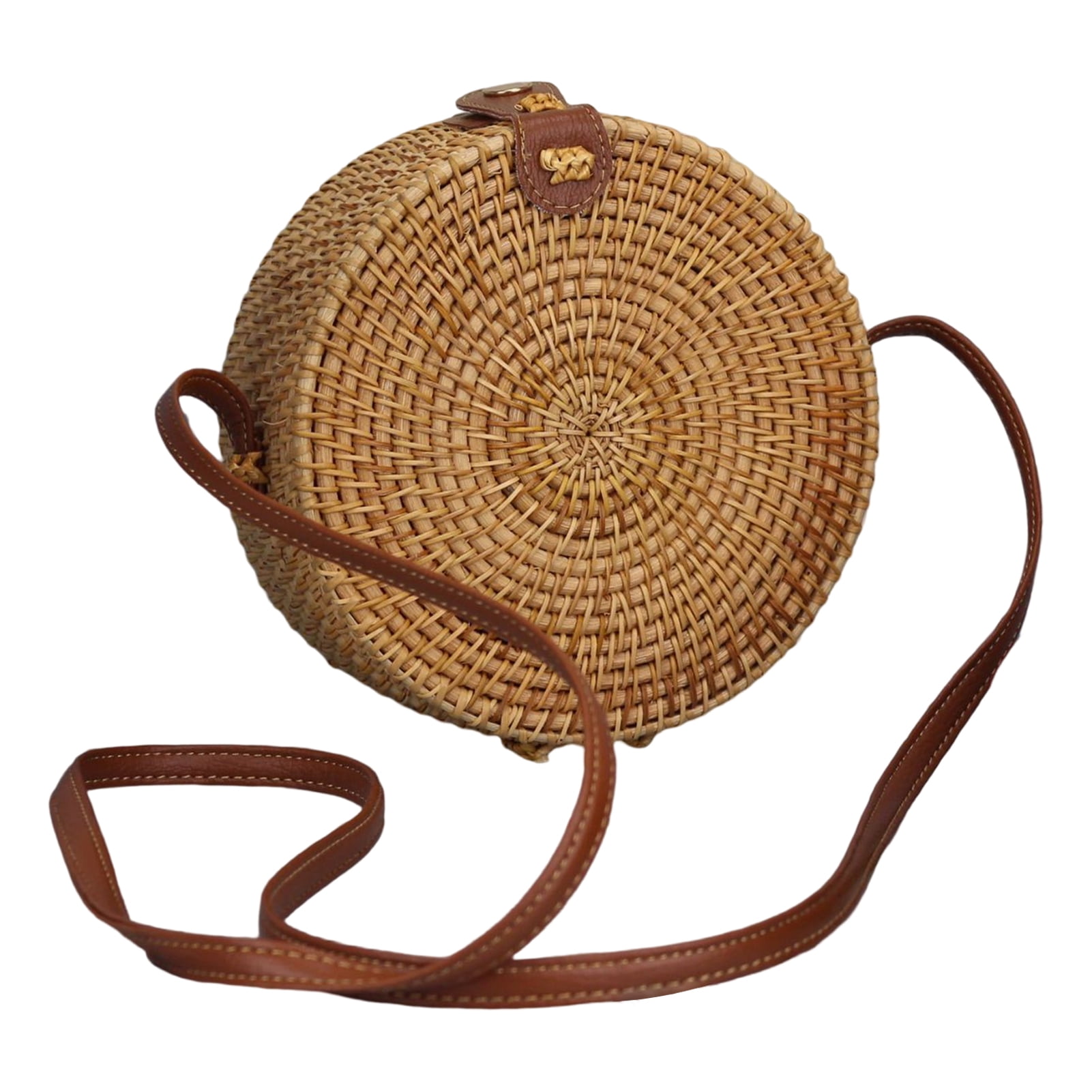 Leadrop Handwoven Round Rattan Bag with Shoulder Strap Large Capacity ...