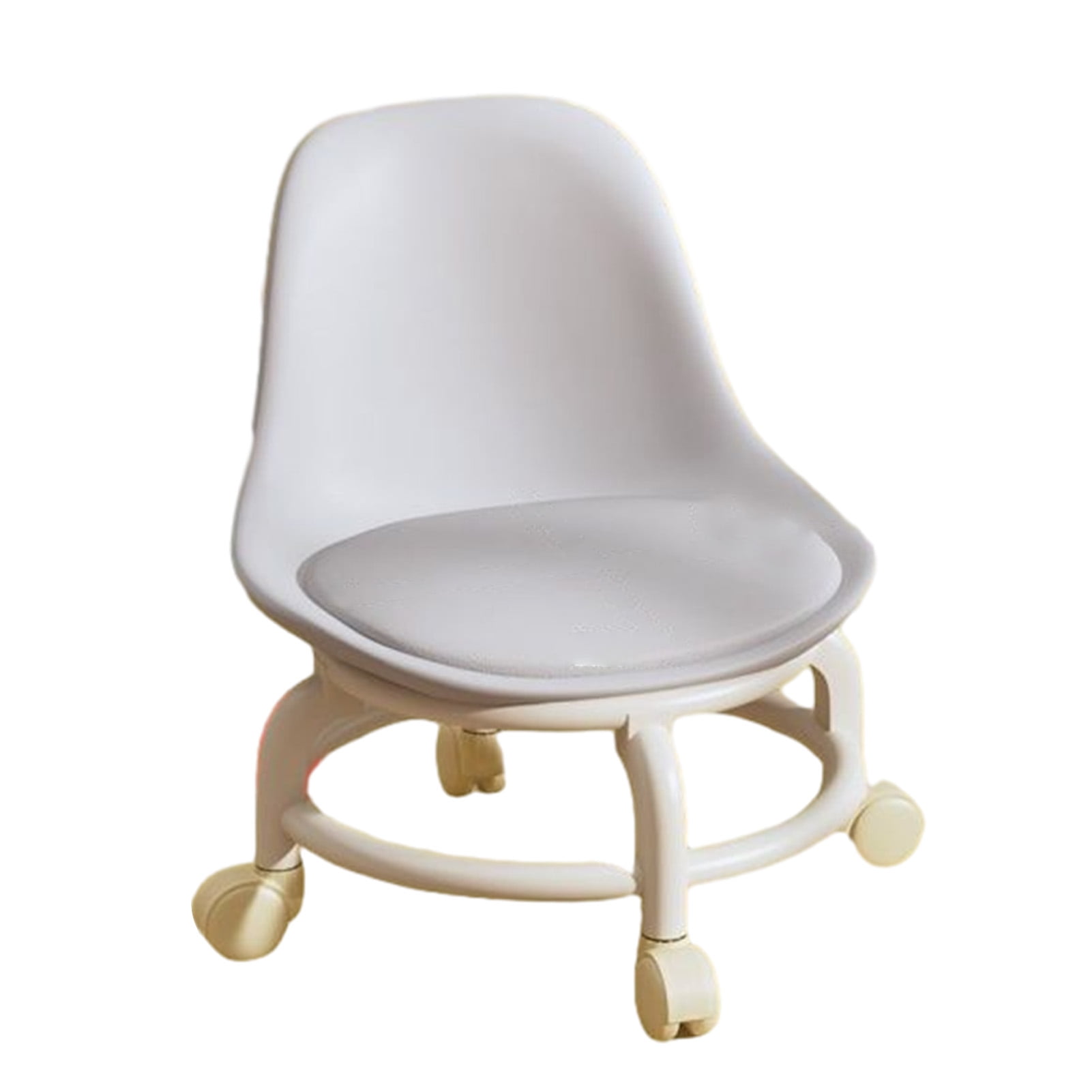 Leadrop Low Rolling Stool with Backrest 360 Degrees Swivel Wheels Faux ...