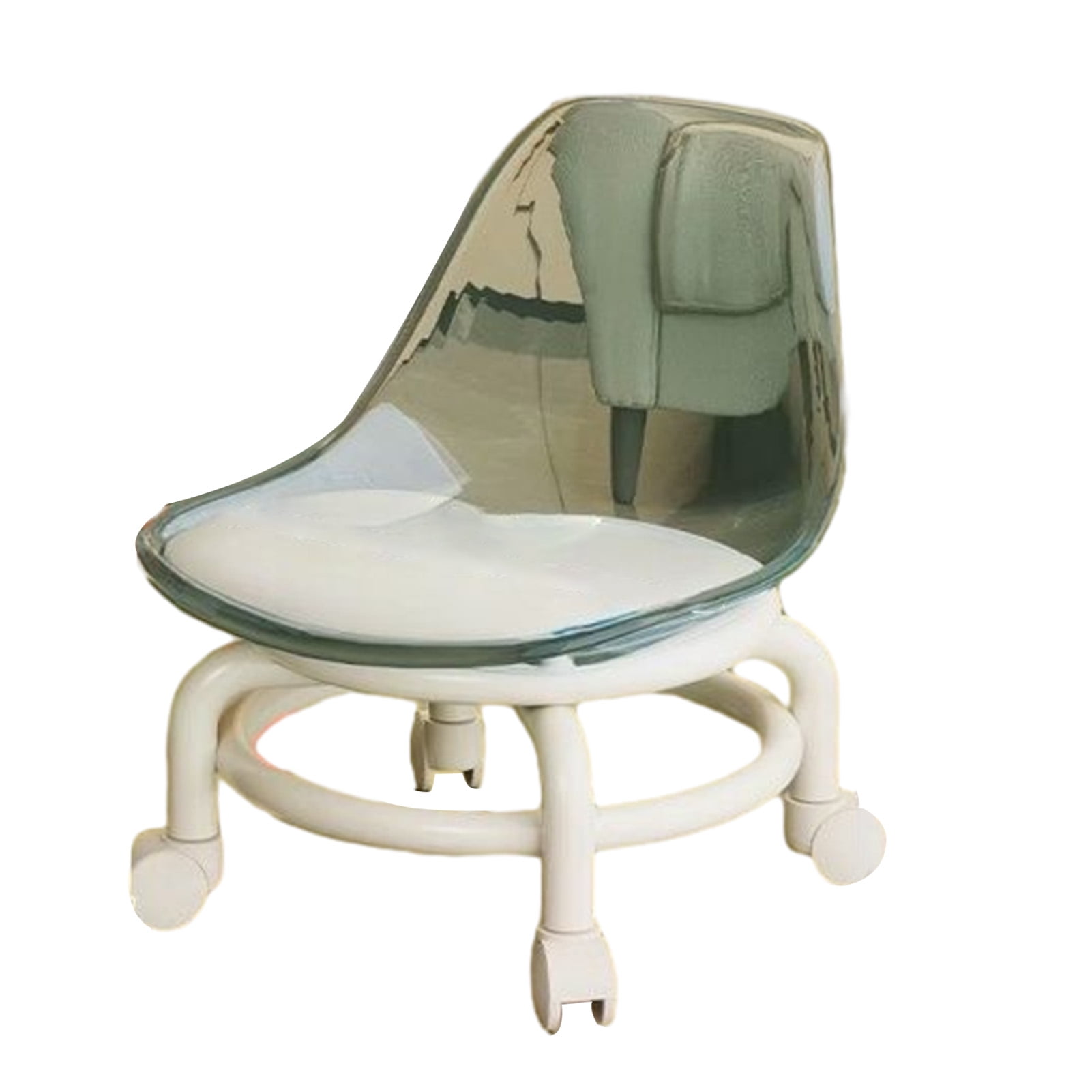 Leadrop Low Rolling Stool with Backrest 360 Degrees Swivel Wheels Faux ...