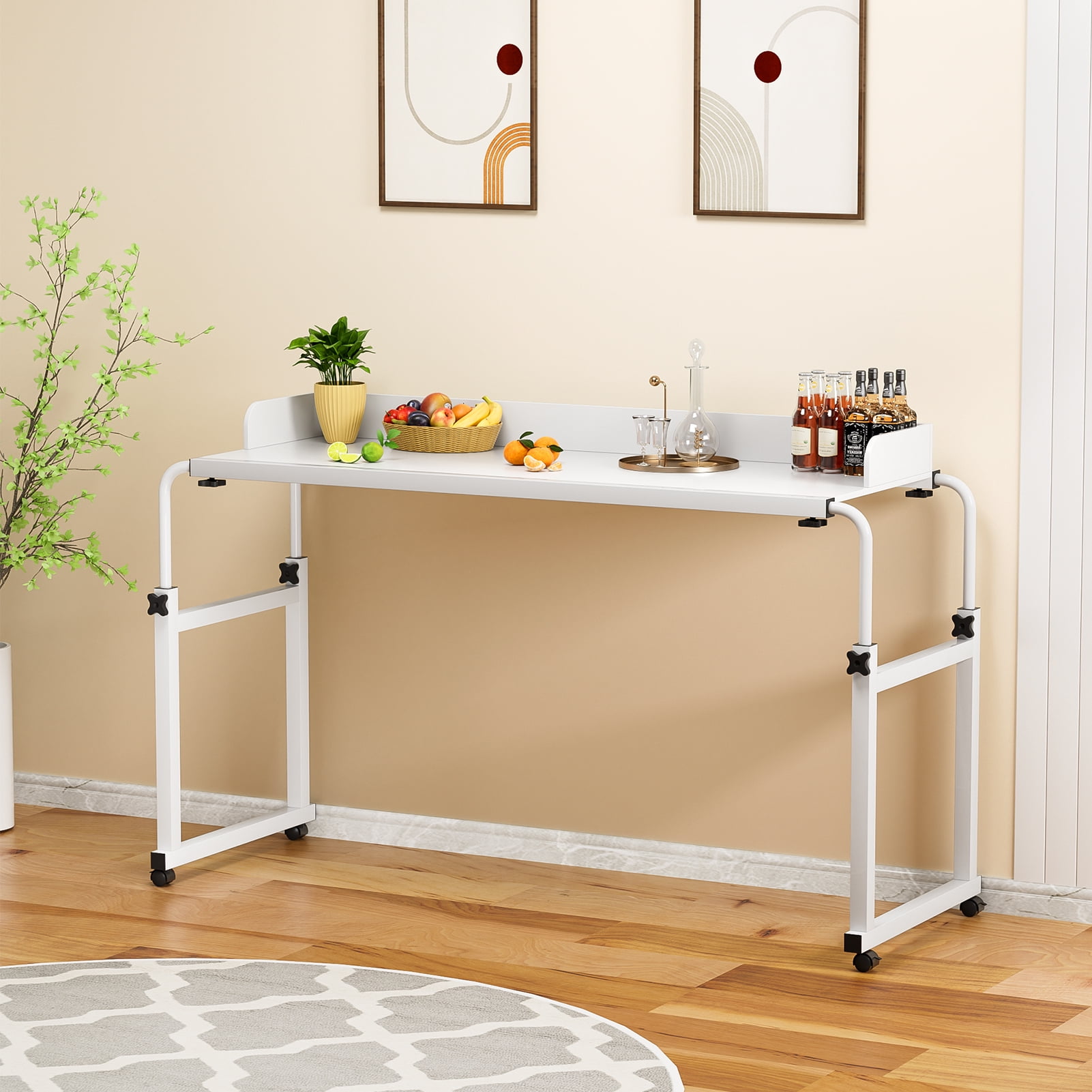 Leadrop Overbed Table with Wheels, Adjustable Bedside Table with Raised ...