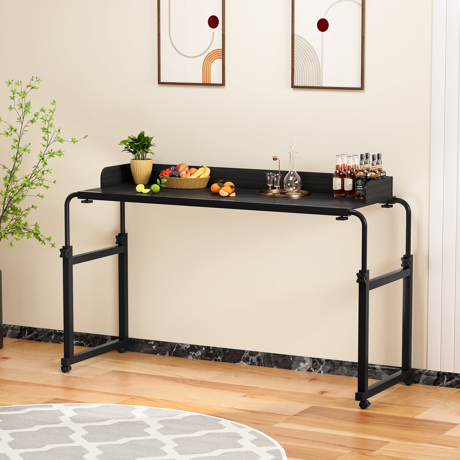 Leadrop Overbed Table with Wheels, Adjustable Bedside Table with Raised ...