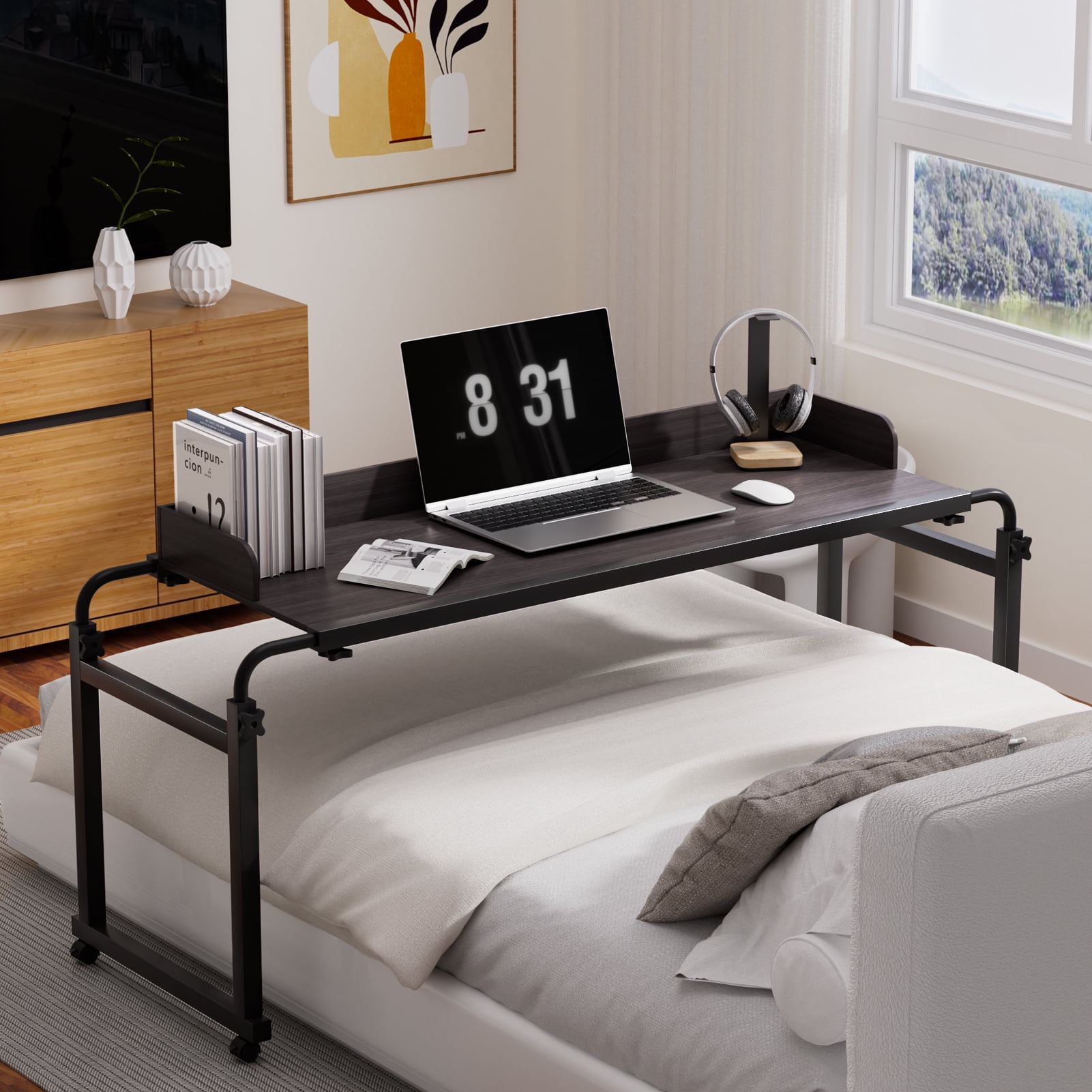 Leadrop Overbed Table with Wheels, Adjustableg Bedside Table with ...
