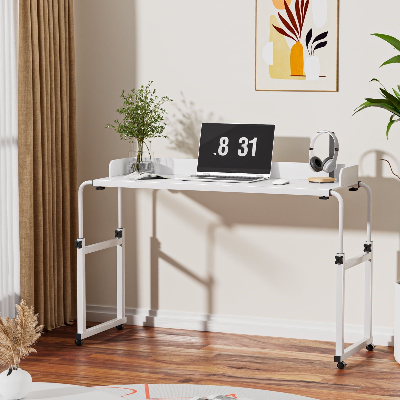 Leadrop Overbed Table with Wheels, Portable Rolling Overbed Table with ...