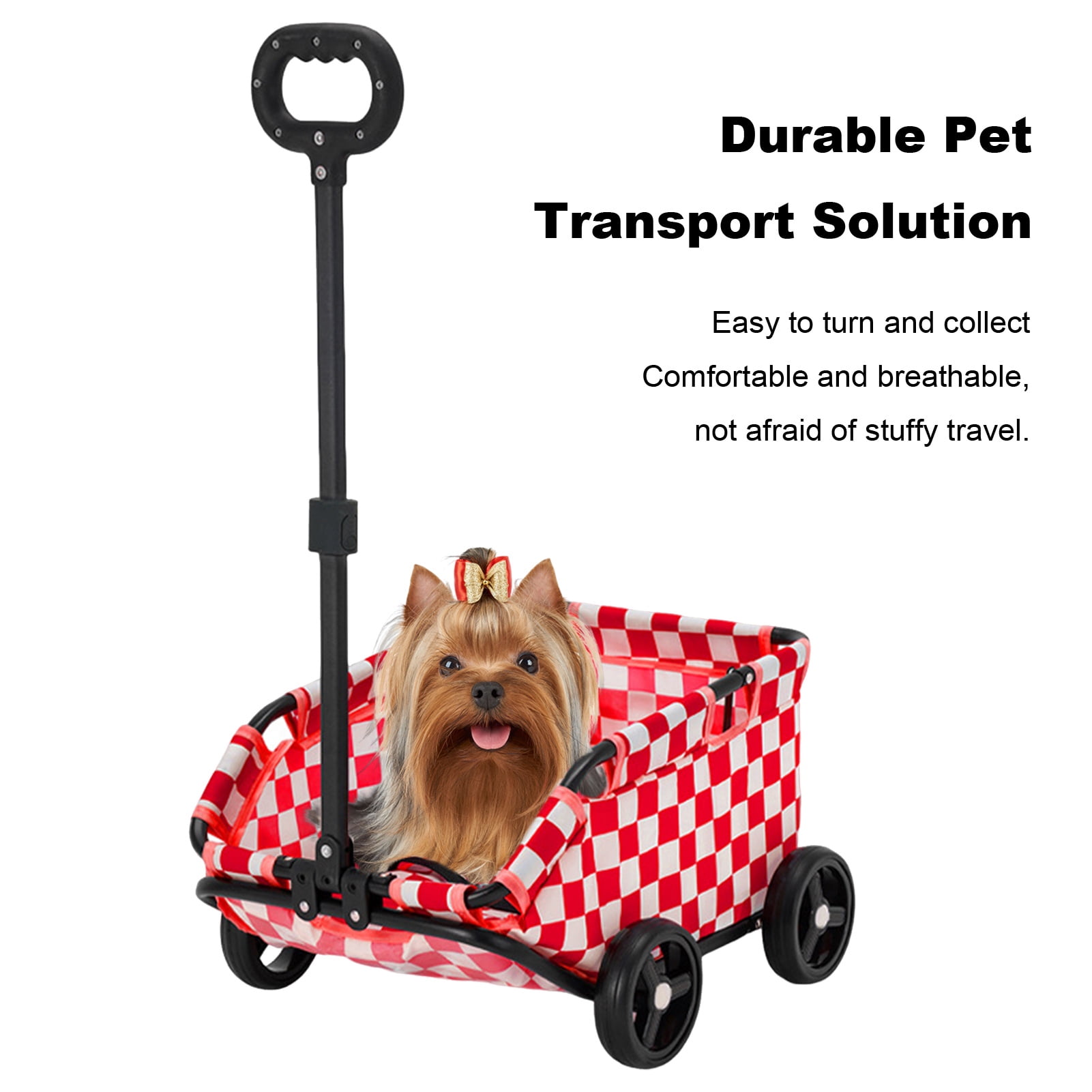 Leadrop Pet Trolley, Portable Pet Cart with 360° Rotating Pull Rod and ...