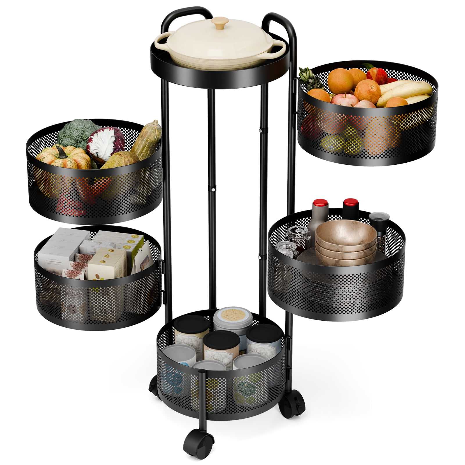 Leadrop Rotating Storage Shelf 5-Layer Metal Storage Tower Basket ...